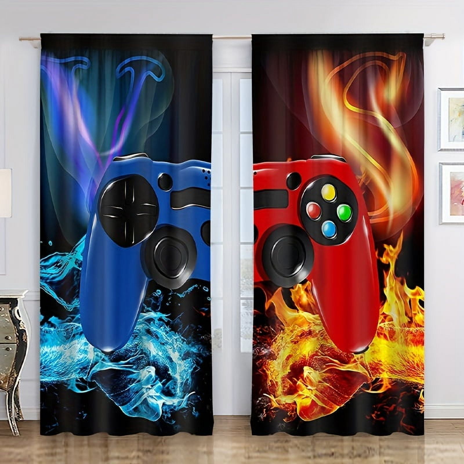 2 Panels Gamer Curtains for Bedroom Rod Pocket Video Game Gaming ...