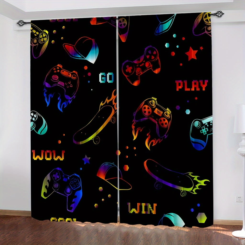 2 Panels Gamer Curtains for Bedroom Rod Pocket Video Game Gaming ...
