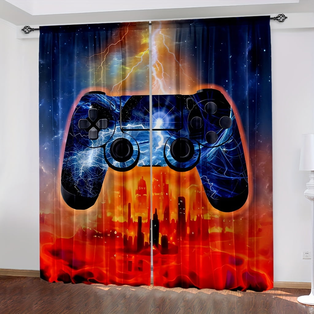 2 Panels Gaming Semi-Blackout Curtains Rod Pocket Gamer Room r Digital ...