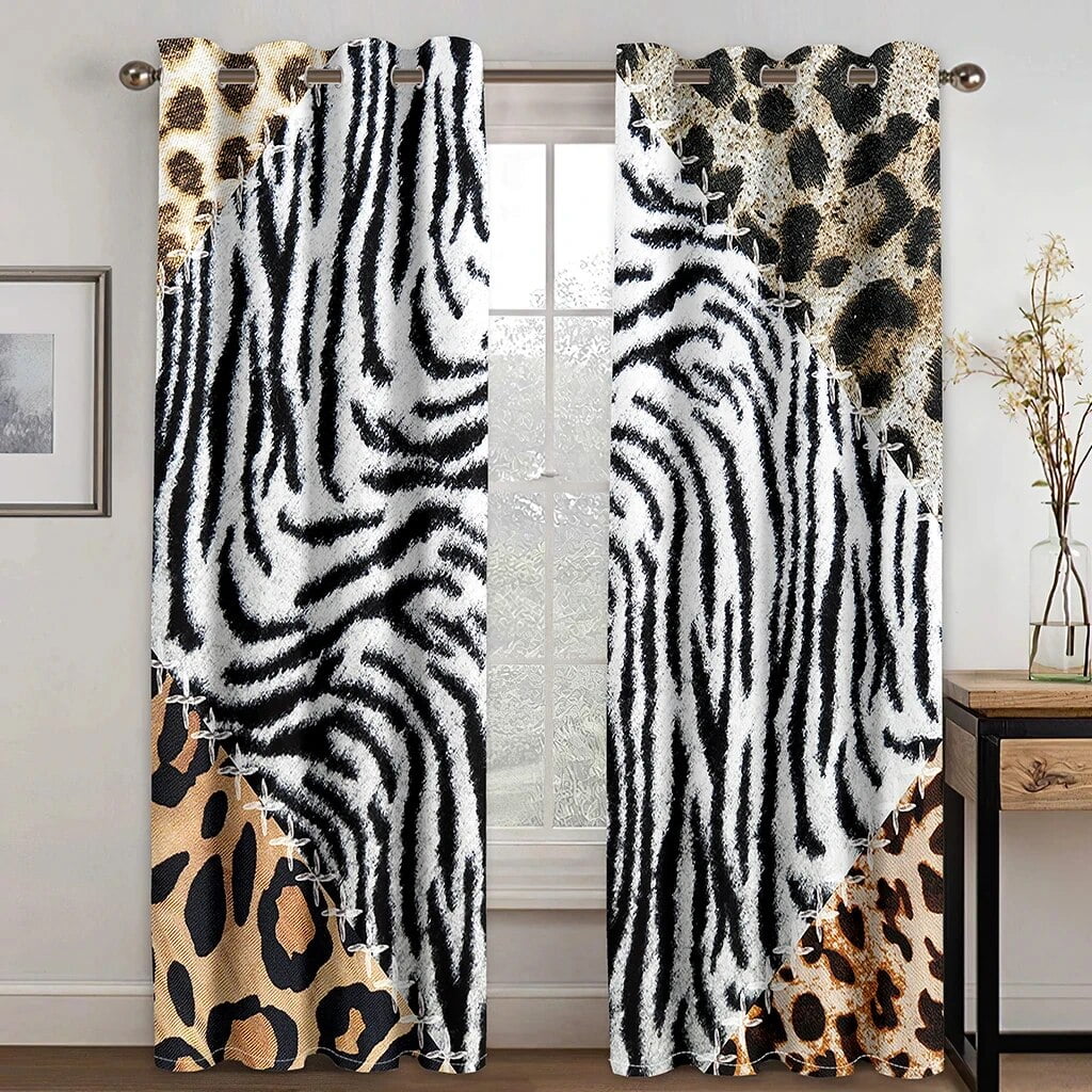 2 Panels Gold Leopard Print Serpentine Curtains Bedroom Living Room ...