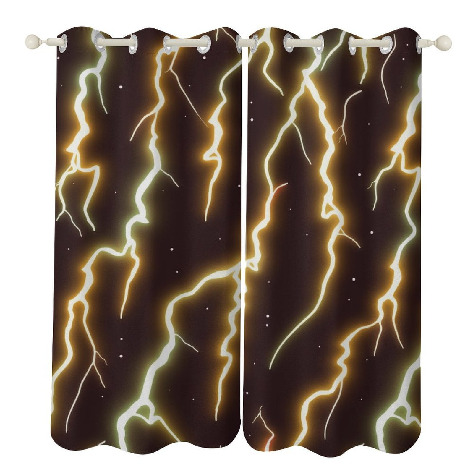 2 Panels Golden Lightning Streaks Curtains for Bedroom Living Room ...