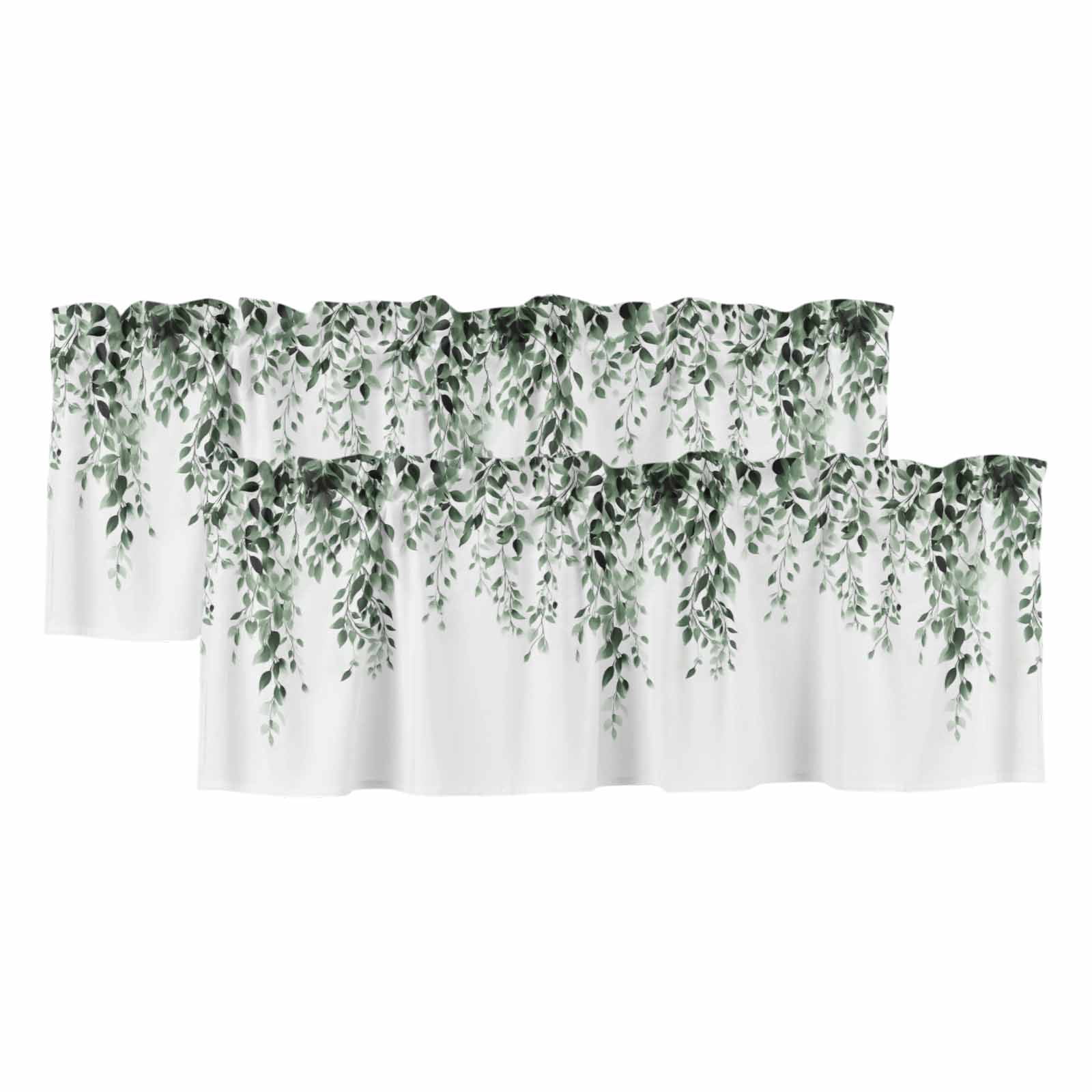2 Panels Green Eucalyptus Valance for Windows, Weeping Botanical Leaf ...