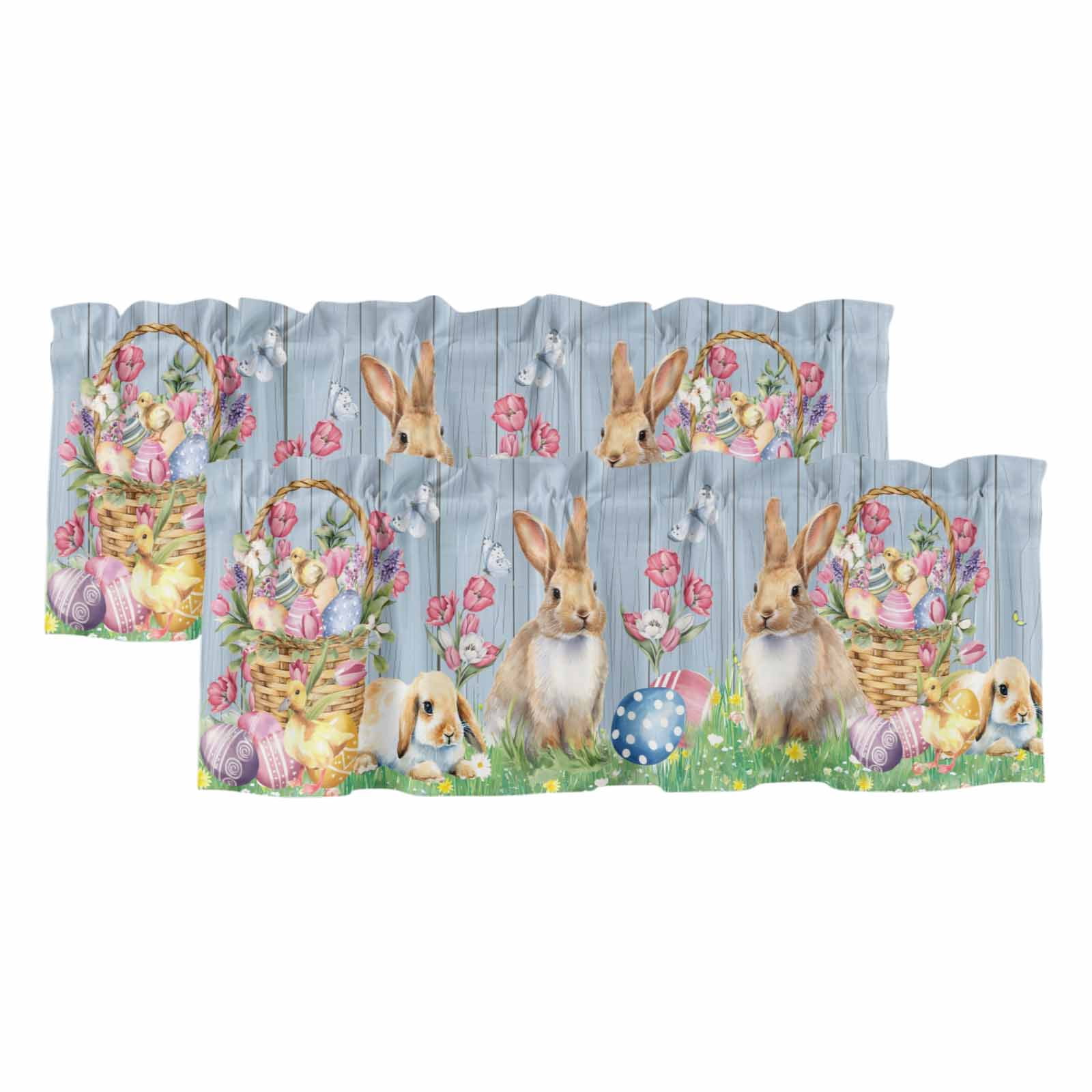 2 Panels Happy Easter Valance for Windows, Spring Easter Eggs Bunny ...