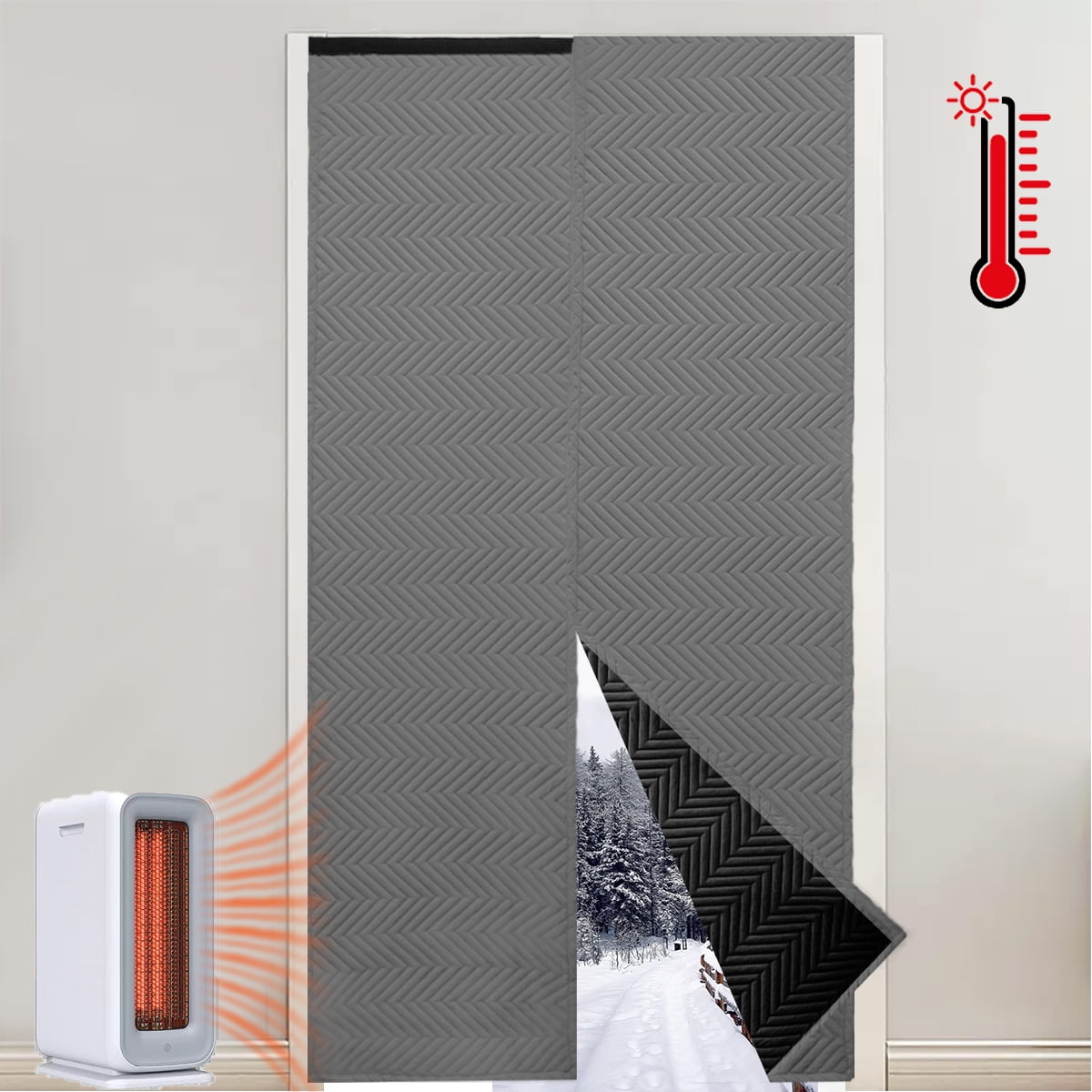 2 Panels Heavy Duty Quilted Door Curtain, Self-Adhesive Magic Tape ...