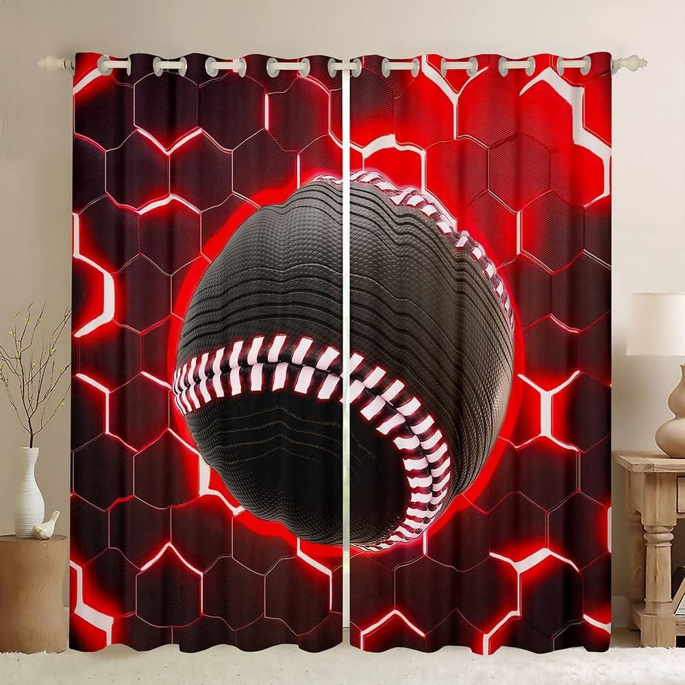 2 Panels Honeycomb Hexagonal Fluorescent Print Curtains Football ...