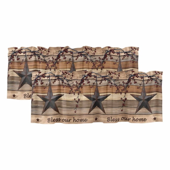 2 Panels Khaki Brown Texas Star Valance for Windows, Retro Country Star ...