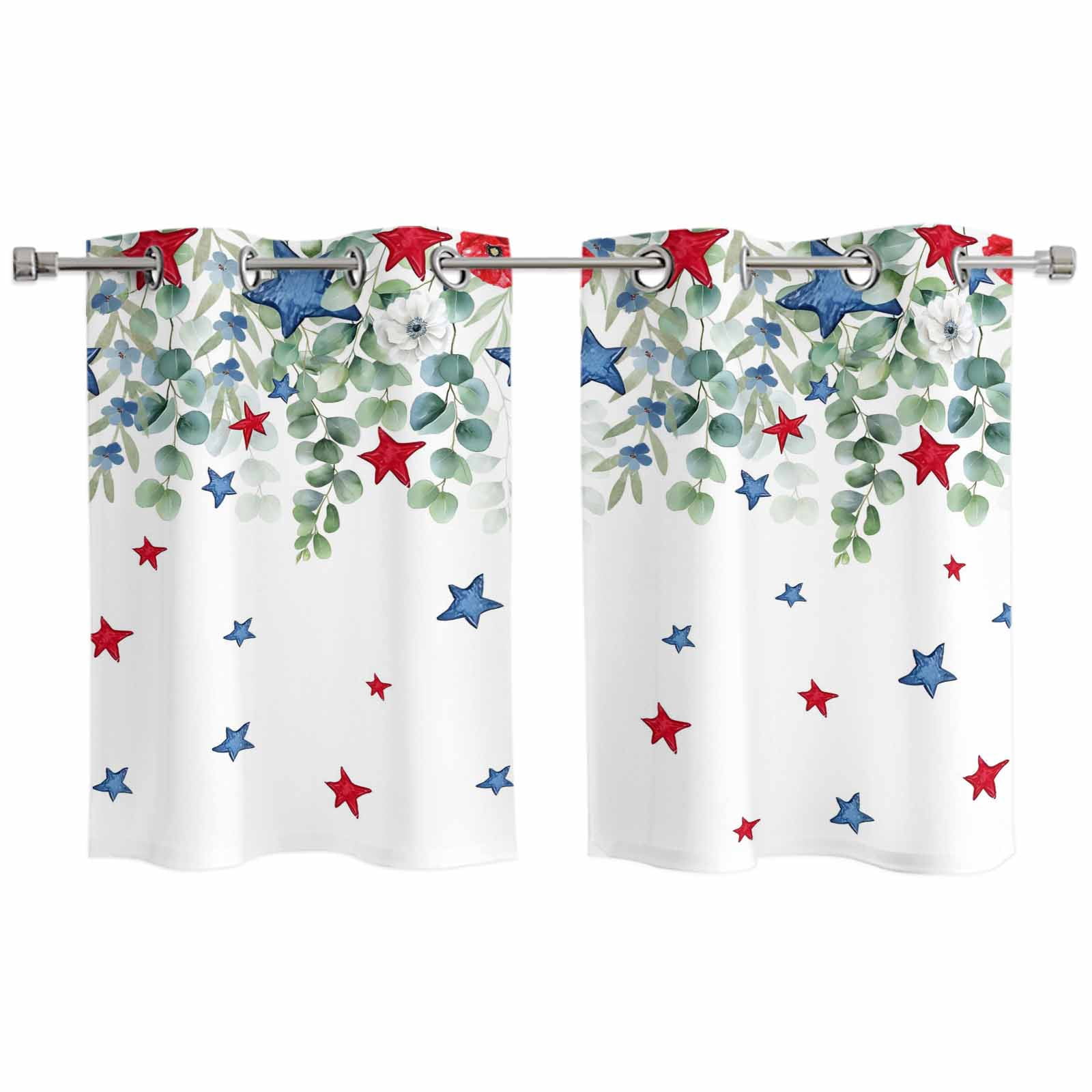 2 Panels Kitchen Tier Curtains 39 Inch Length, 4th of July Grommets ...