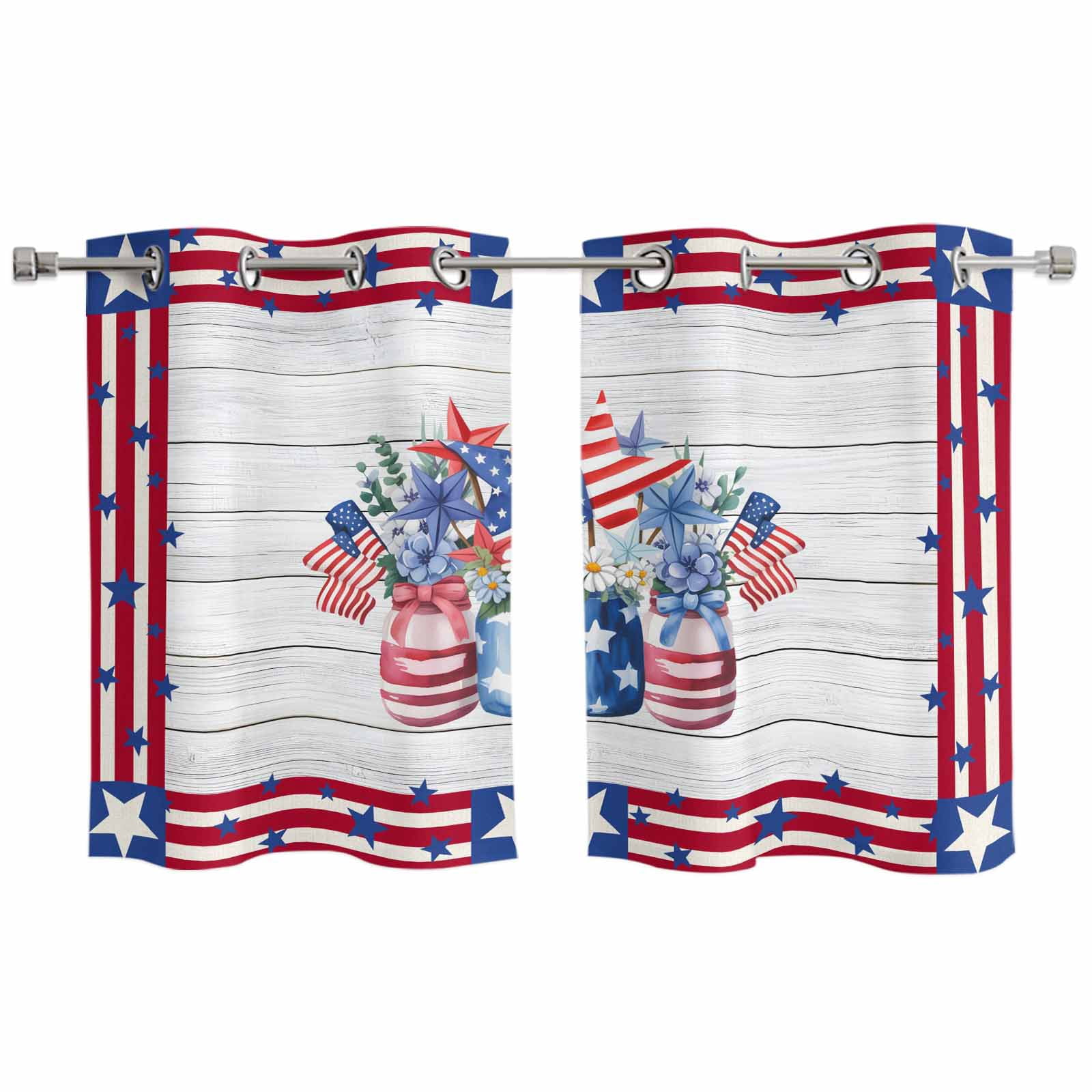 2 Panels Kitchen Tier Curtains 39 Inch Length, 4th of July Grommets ...