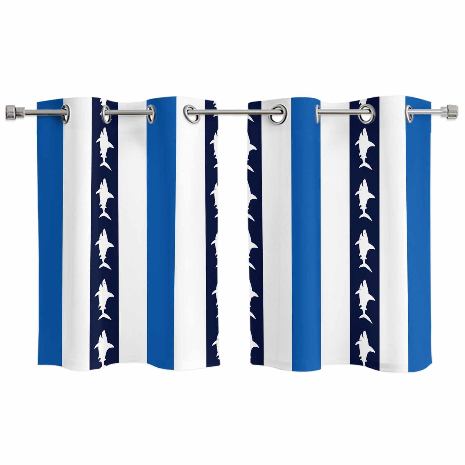 2 Panels Kitchen Tier Curtains 39 Inch Length, Coastal Shark Grommets ...