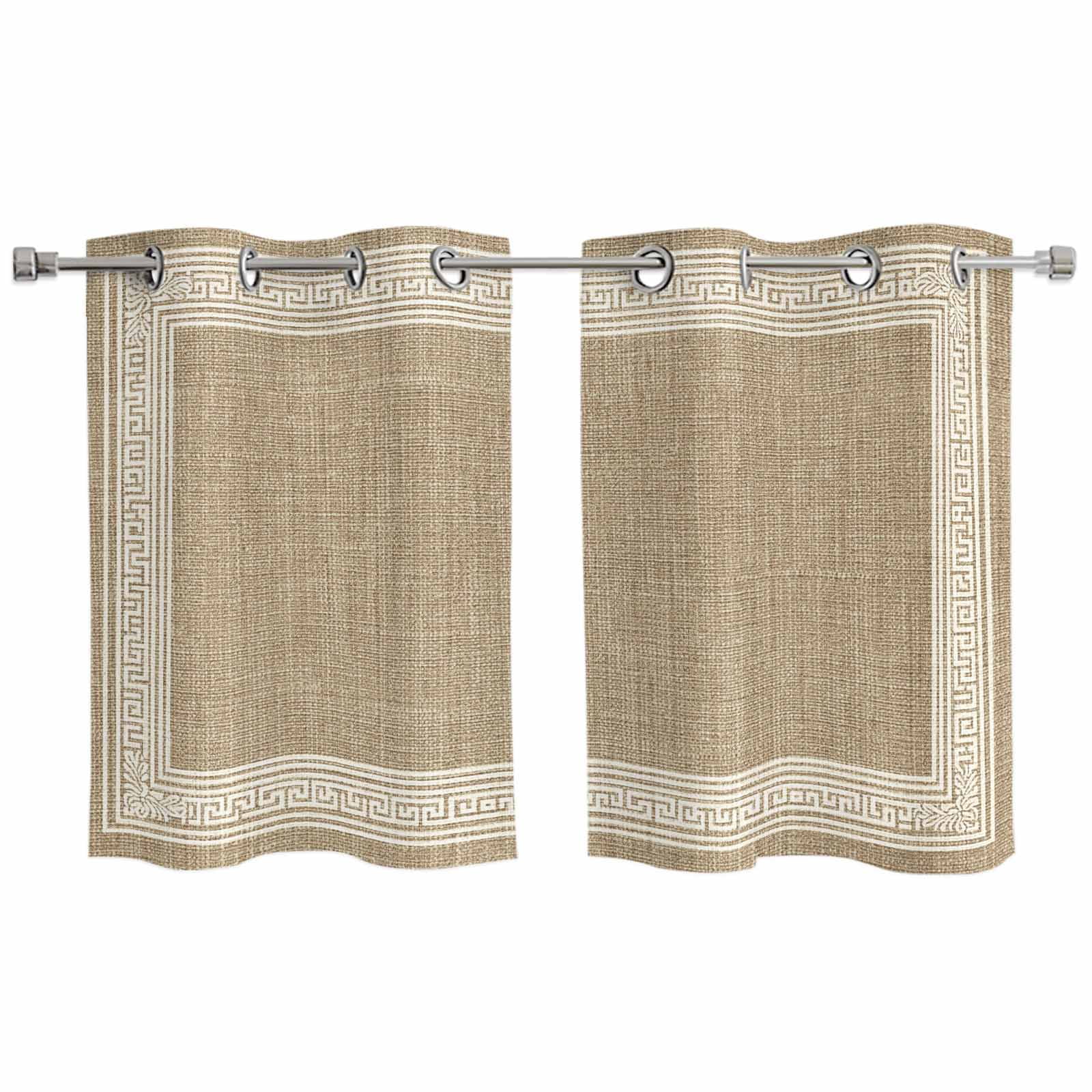 2 Panels Kitchen Tier Curtains 39 Inch Length, Cream Greek Key Grommets ...