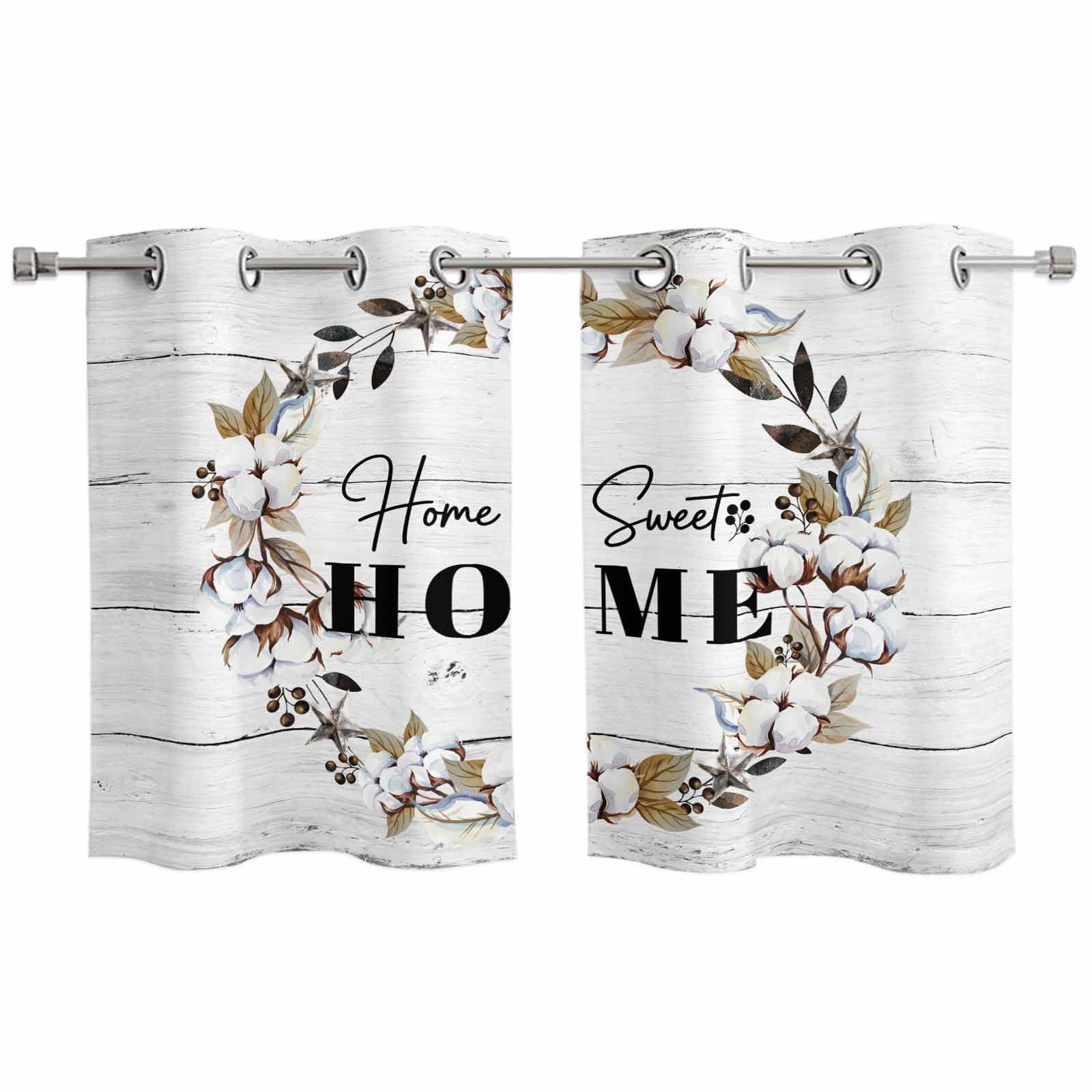 2 Panels Kitchen Tier Curtains 39 Inch Length, Farmhouse Wreath ...