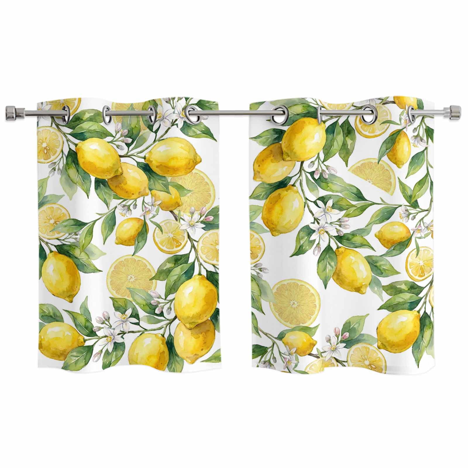 2 Panels Kitchen Tier Curtains 39 Inch Length, Lemon Grommets Window ...
