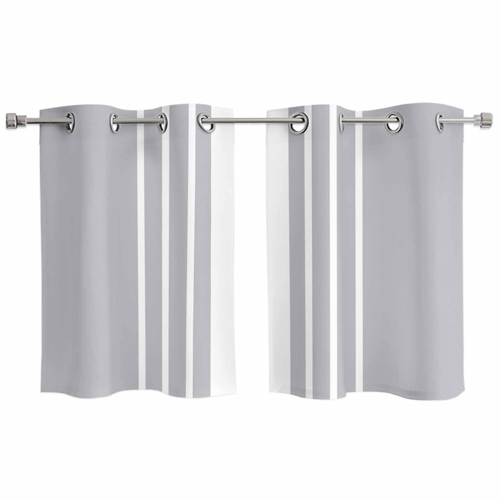 2 Panels Kitchen Tier Curtains 39 Inch Length, Light Grey Striped ...