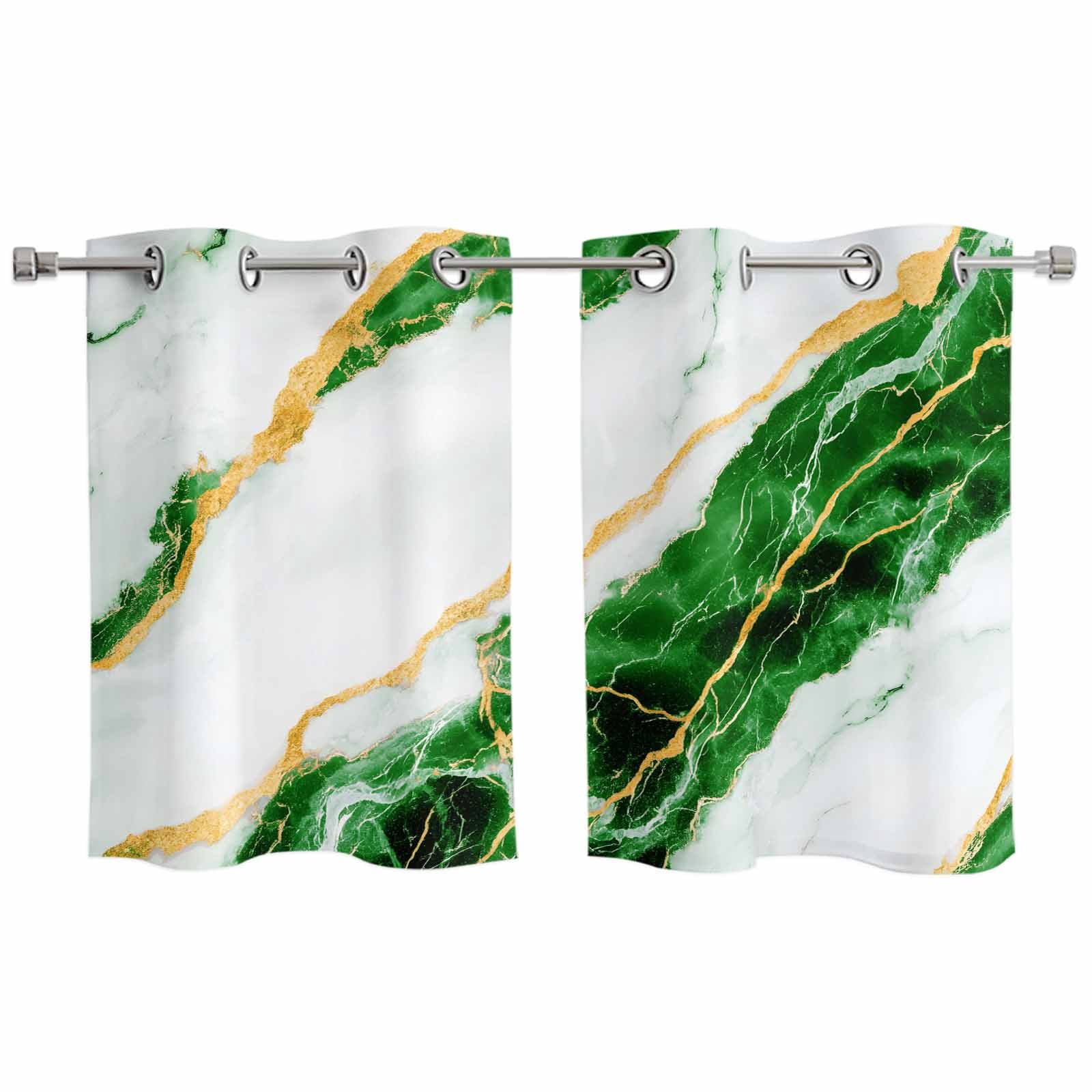 2 Panels Kitchen Tier Curtains 39 Inch Length, Marble Green Grommets ...