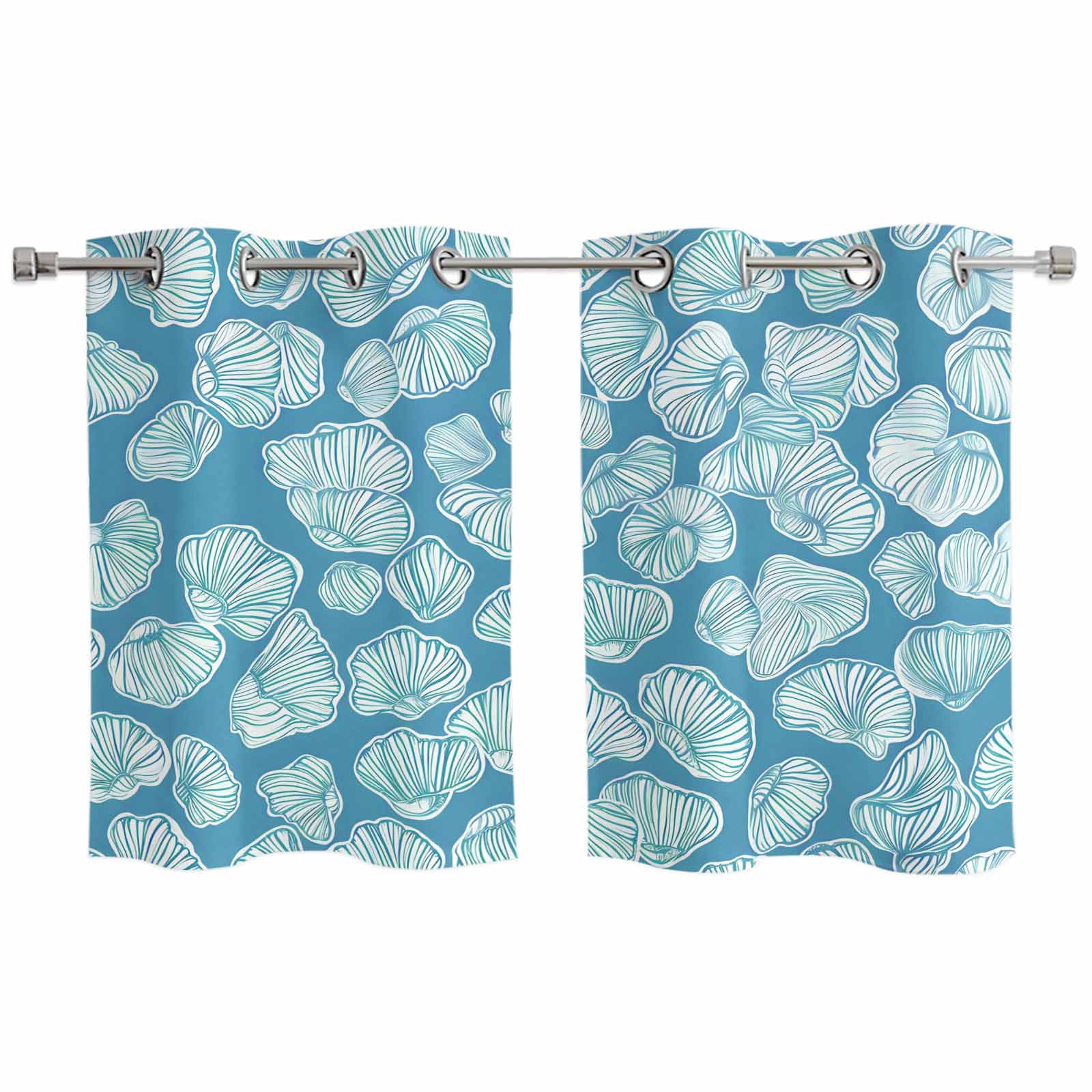 2 Panels Kitchen Tier Curtains 39 Inch Length, Ocean Conch Grommets ...