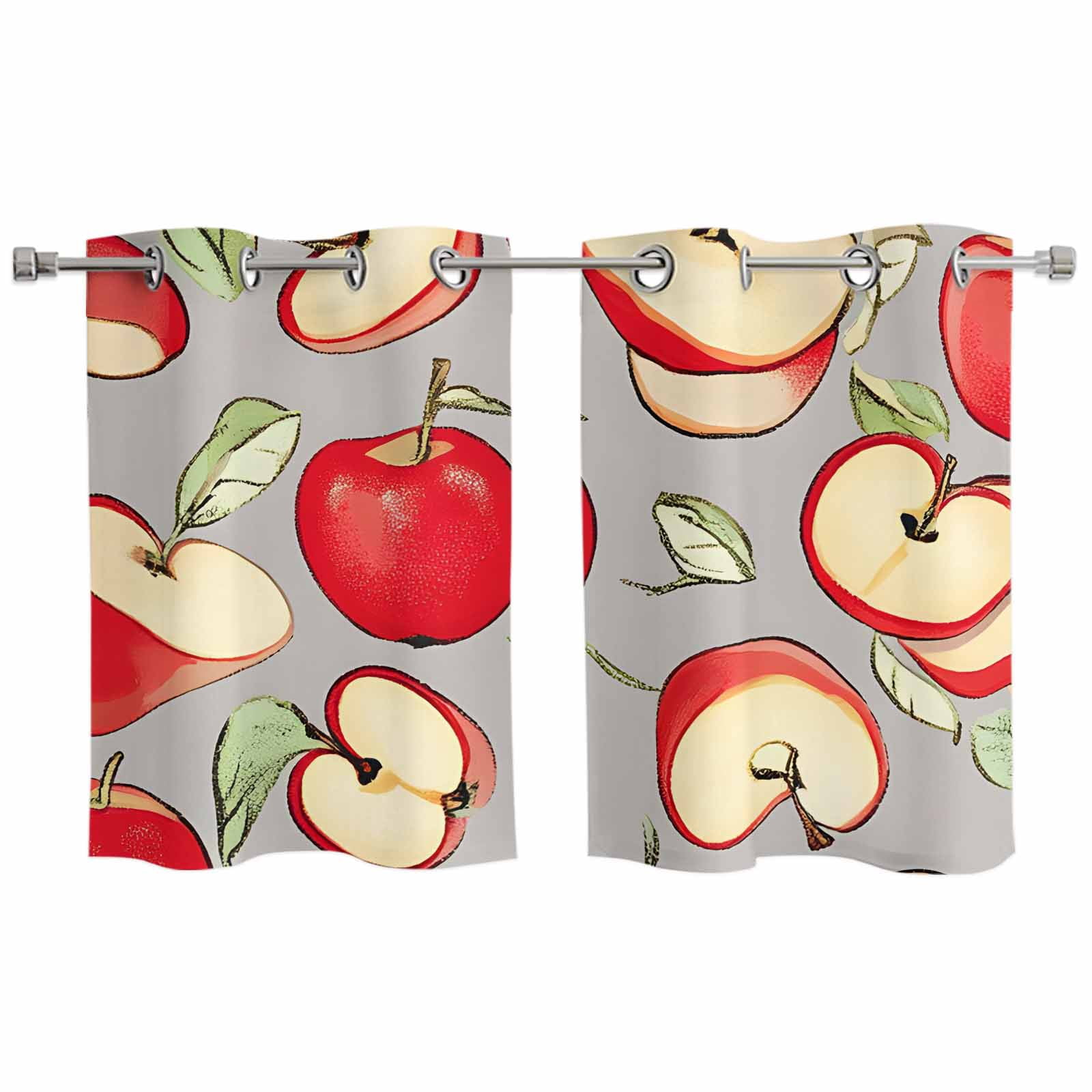 2 Panels Kitchen Tier Curtains 39 Inch Length, Red Apples Grommets ...