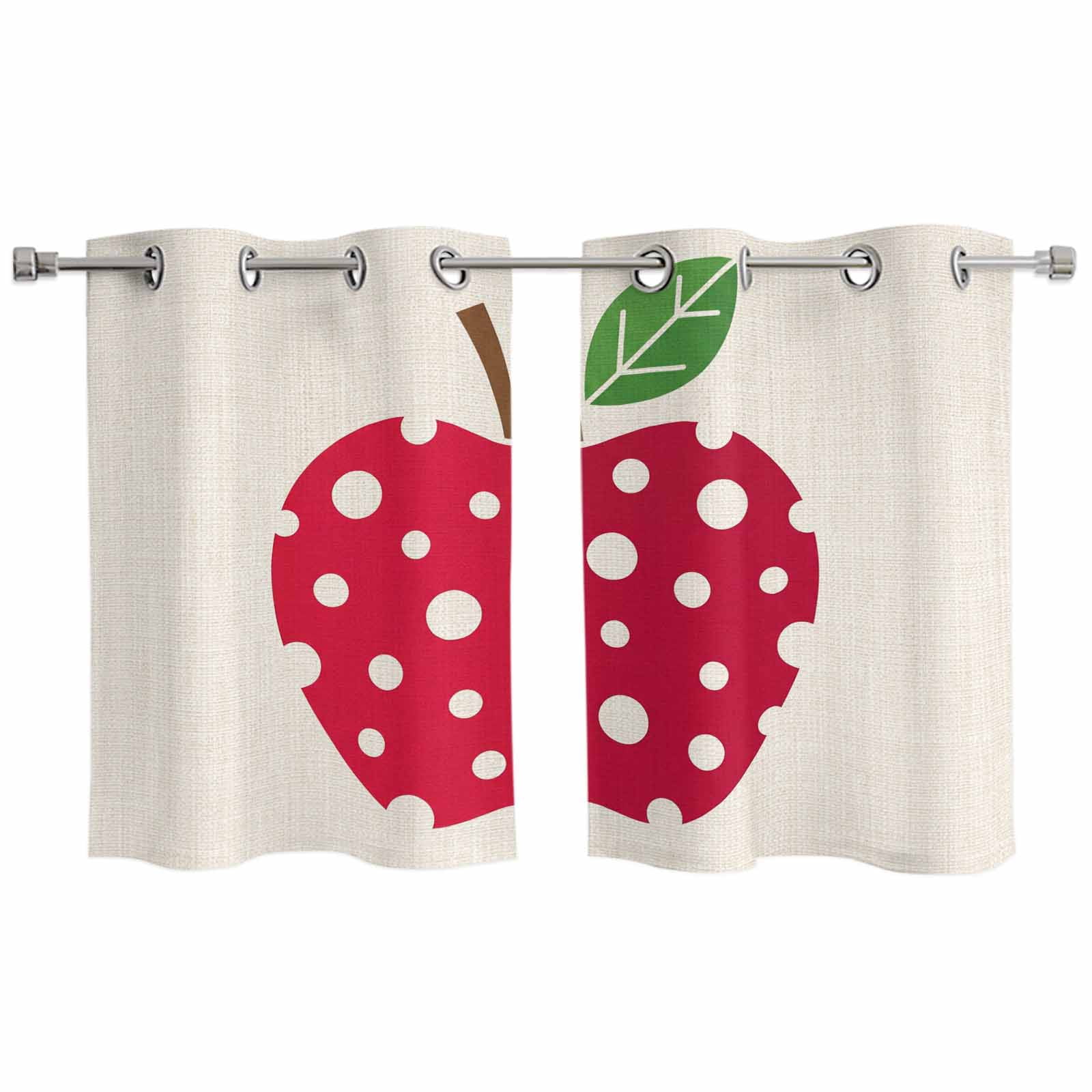 2 Panels Kitchen Tier Curtains 39 Inch Length, Red Apples Grommets ...