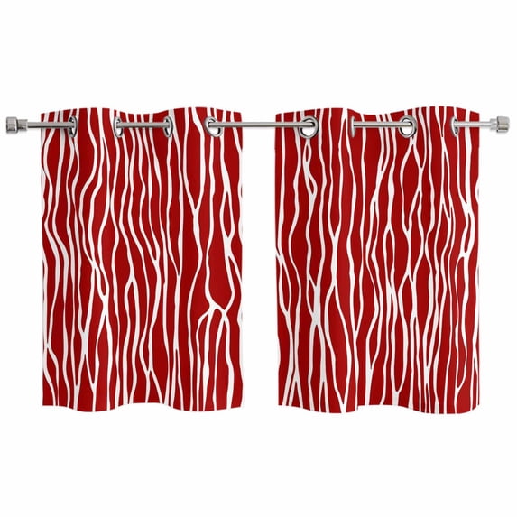 2 Panels Kitchen Tier Curtains 39 Inch Length, Red Striped Grommets ...