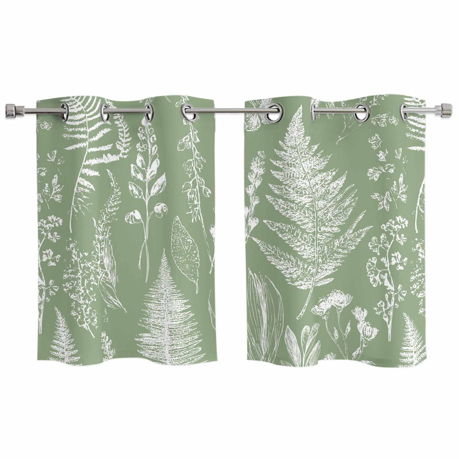 2 Panels Kitchen Tier Curtains 39 Inch Length, Sage Green Botanical ...