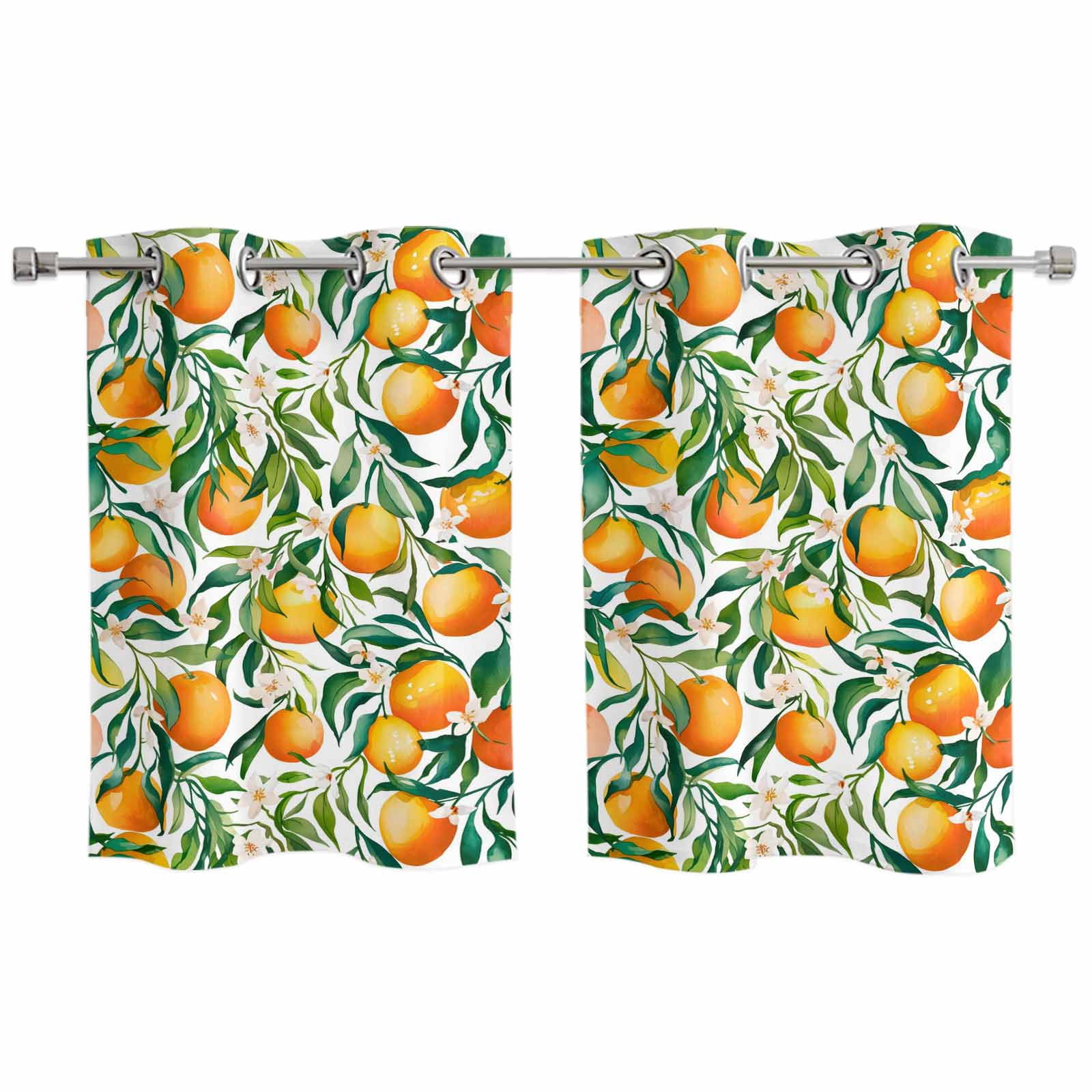 2 Panels Kitchen Tier Curtains 39 Inch Length, Summer Orange Grommets ...