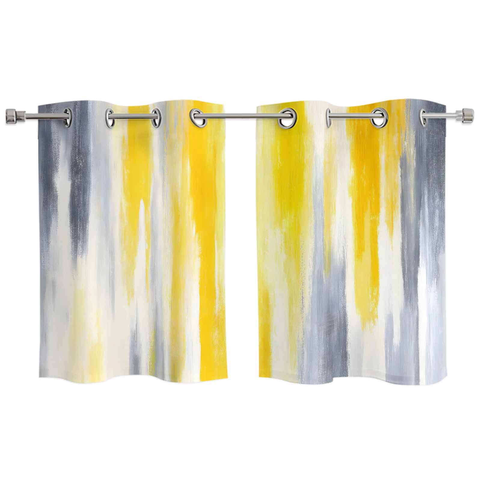 2 Panels Kitchen Tier Curtains 39 Inch Length, Yellow Gray White ...