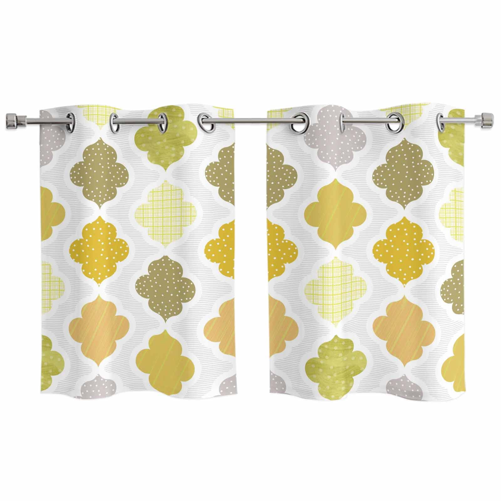 2 Panels Kitchen Tier Curtains 39 Inch Length, Yellow Orange Moroccan ...