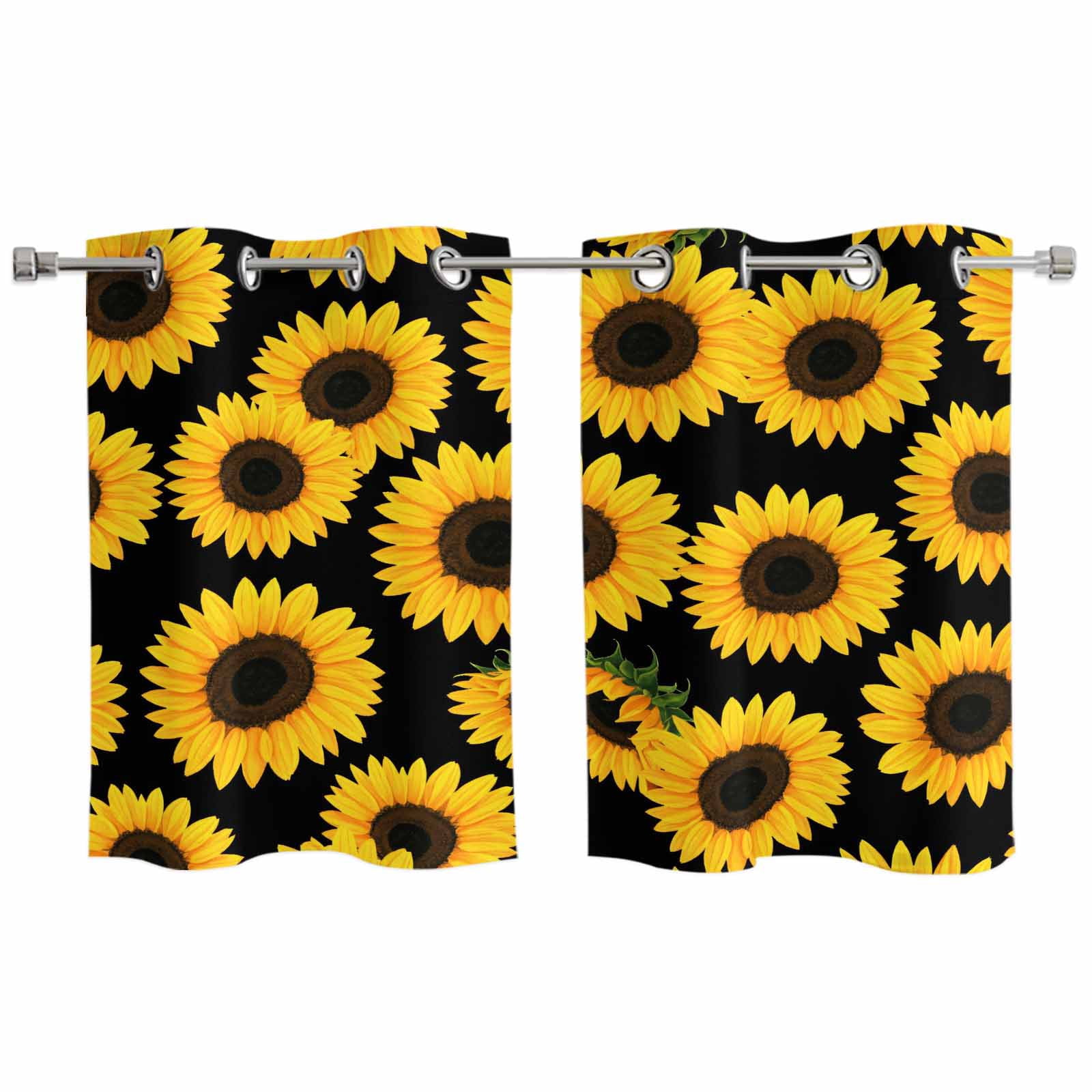 2 Panels Kitchen Tier Curtains 39 Inch Length, Yellow Sunflowers ...