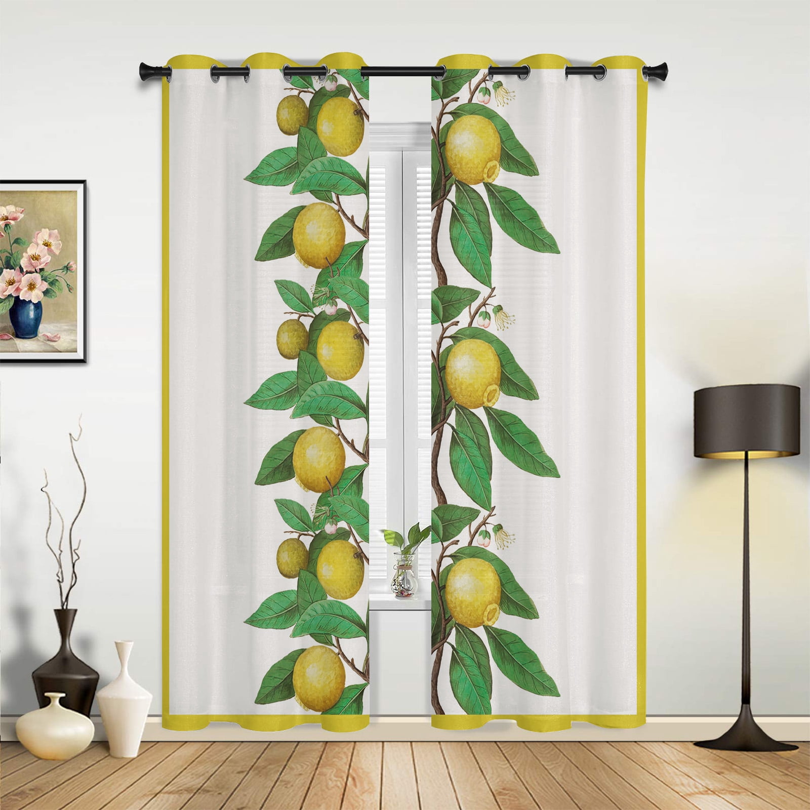 2 Panels Lemon Fruit Leaves Curtains for Bedroom Living Room Drapes ...