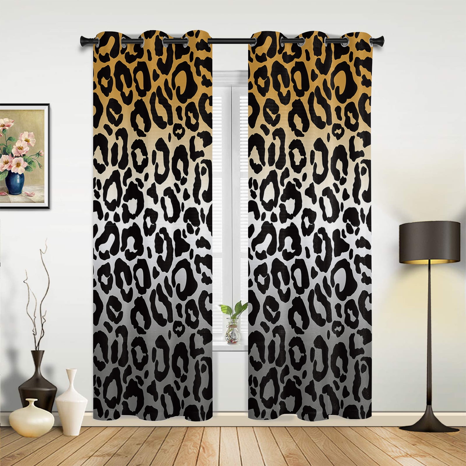 2 Panels Leopard Print Animal Skin Texture Gradient Curtains for ...
