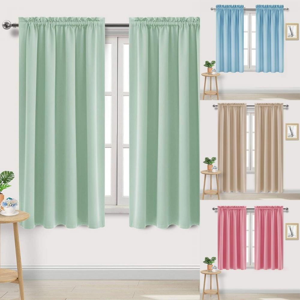 2 Panels Light Blue Solid Blackout Thermal Rod Pocket Foam Lined Window ...