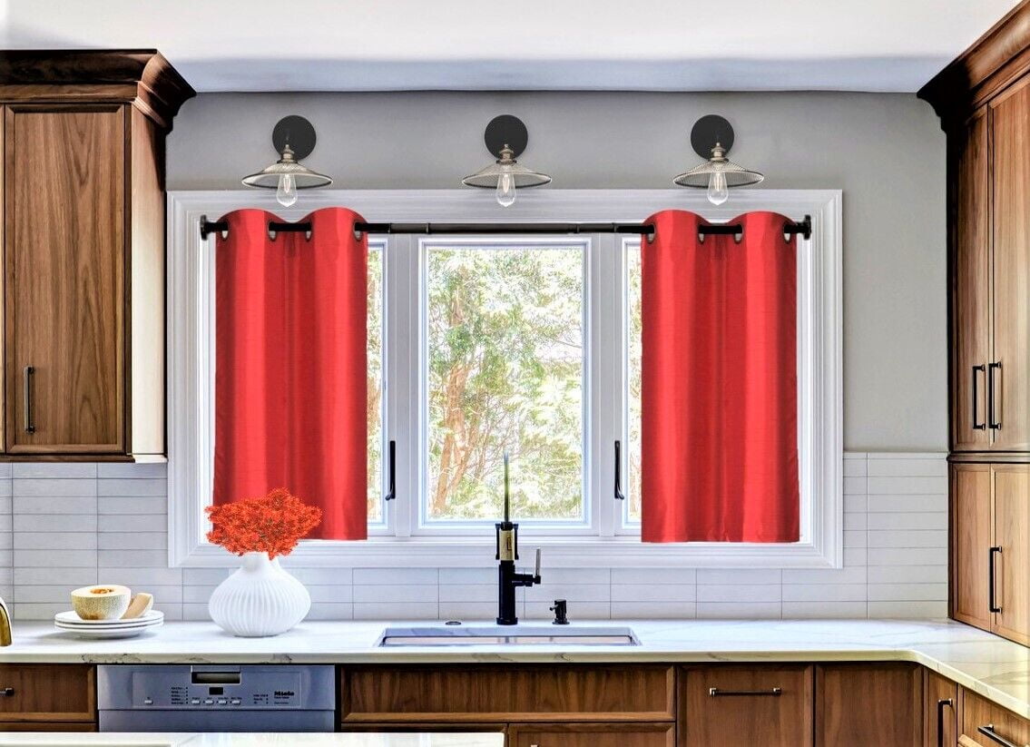 2-Panels Lined Blackout Kitchen Bathroom Décor D24 Red Color Window ...