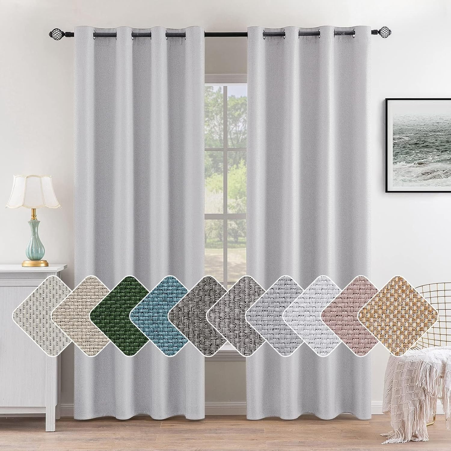 2 Panels Linen Curtains 72 Inches Long Blackout Curtain Panels for ...