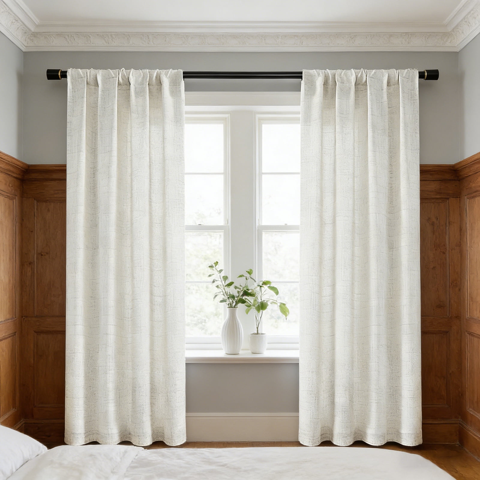 2 Panels Linen Curtains Set for Living Room Bedroom, Light Filtering ...