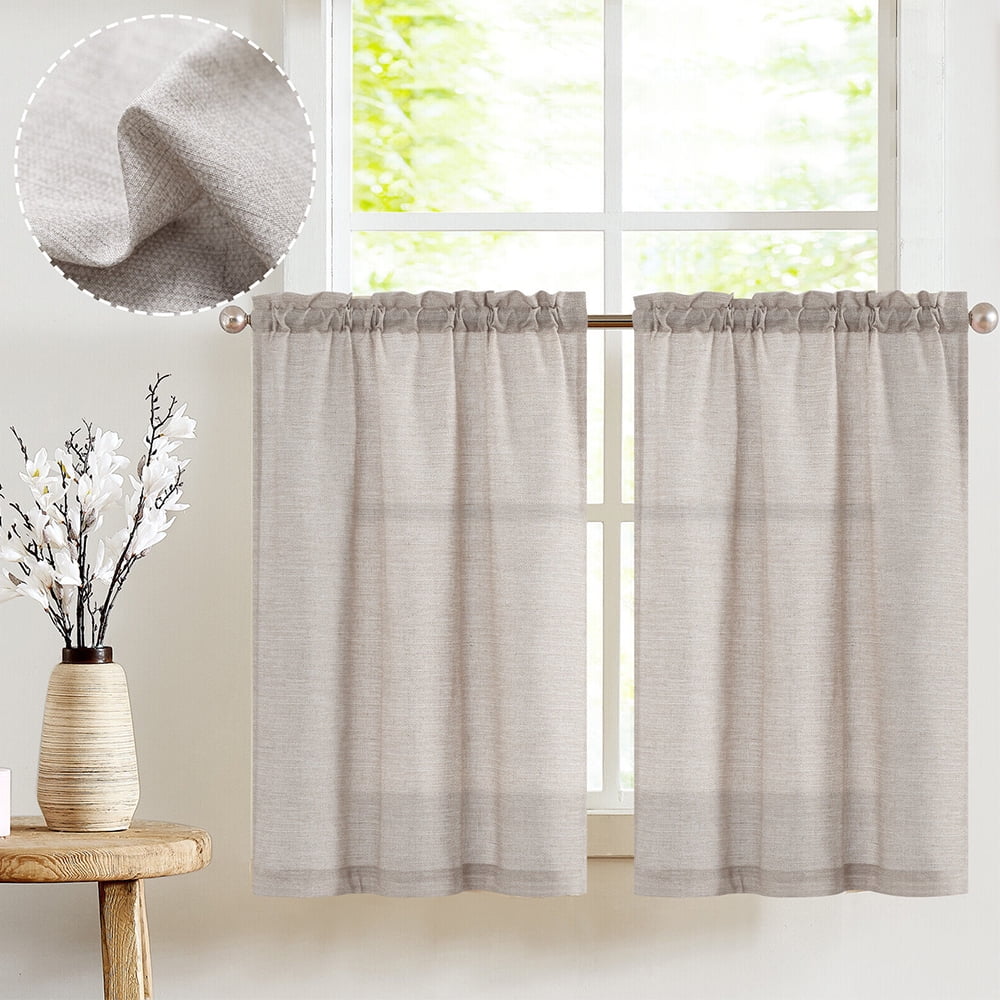 2 Panels Linen Flax Textured Light Filtering Short Curtains for Small ...