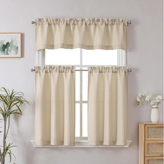 TRAHOO-2 Panels Linen Kitchen Curtains 24 Inch Length Tier Curtains ...