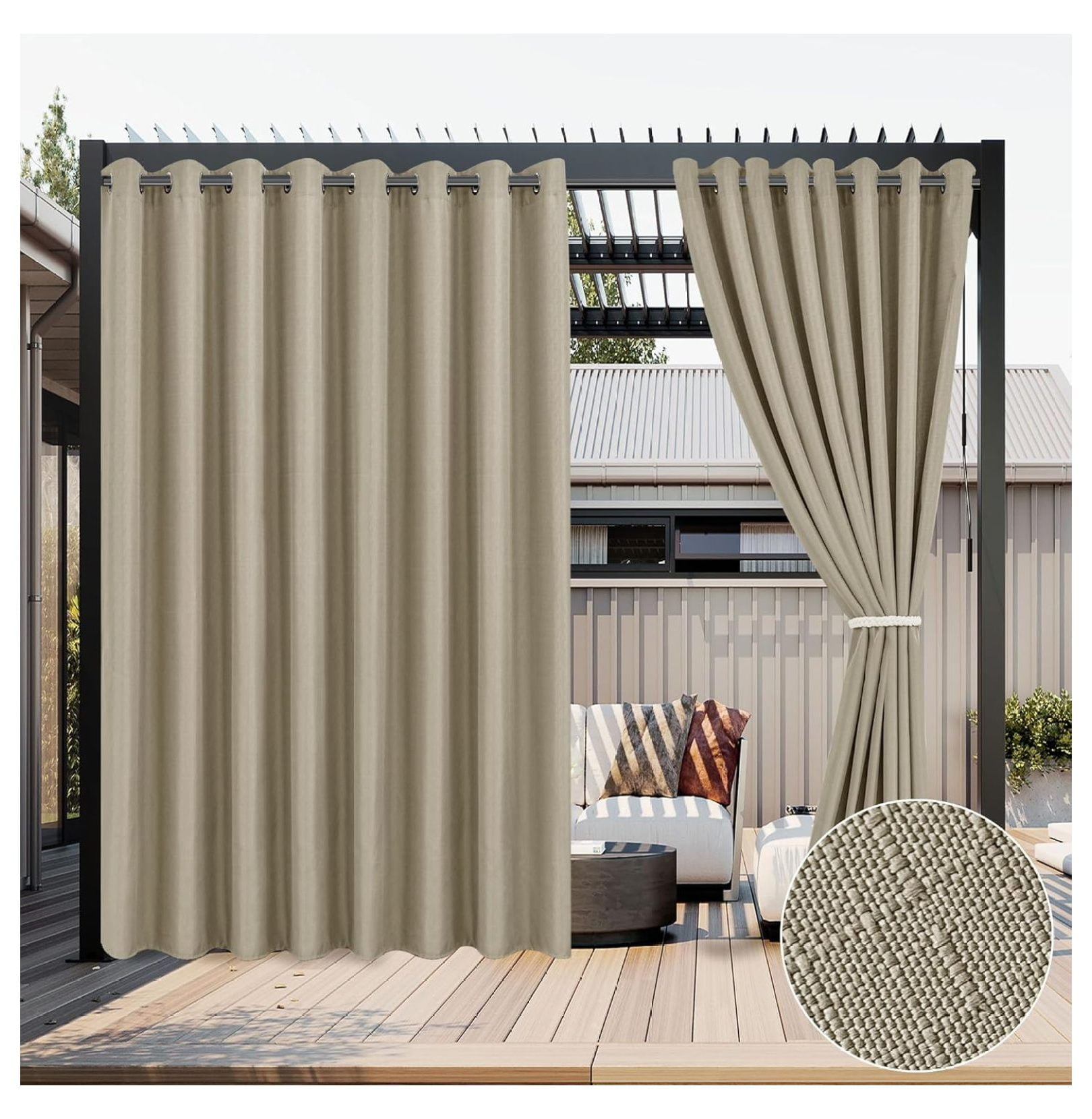 2 Panels Linen Look Outdoor Curtains for Patio Waterproof 120 inch ...