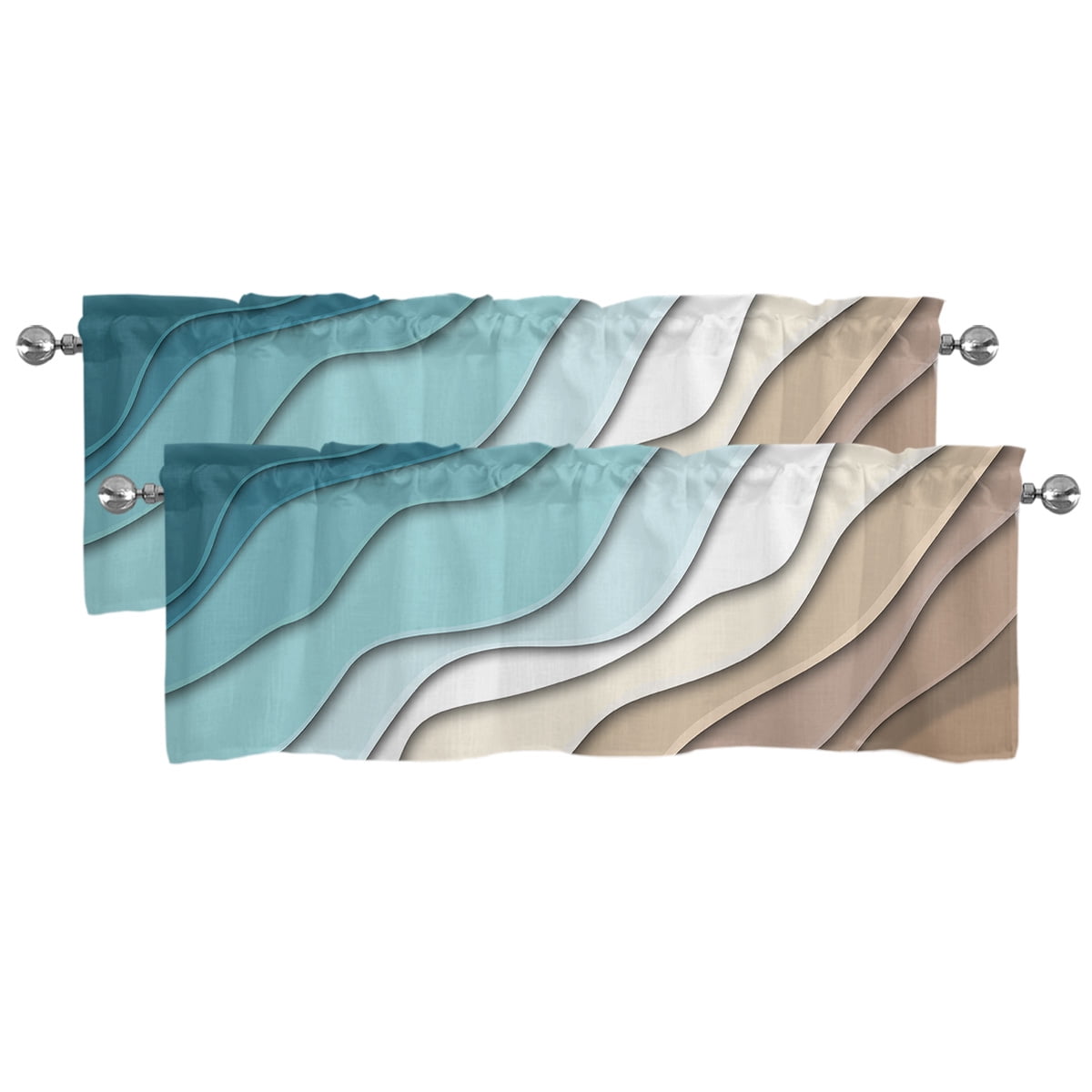 2 Panels Linen Valances for Kitchen Living Room Bedroom Teal Blue Rod ...