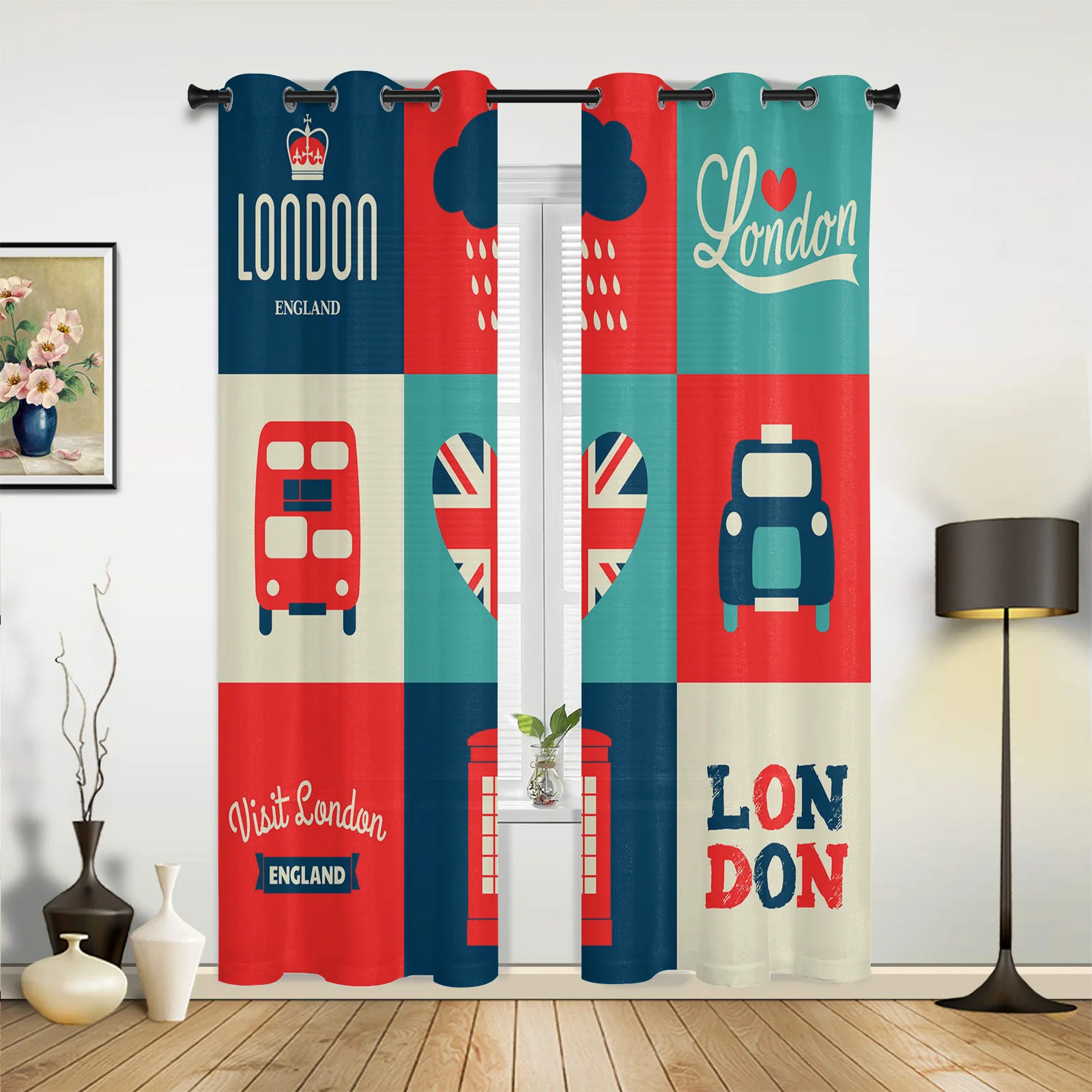 2 Panels London Telephone Booth Curtains for Bedroom Living Room Drapes ...