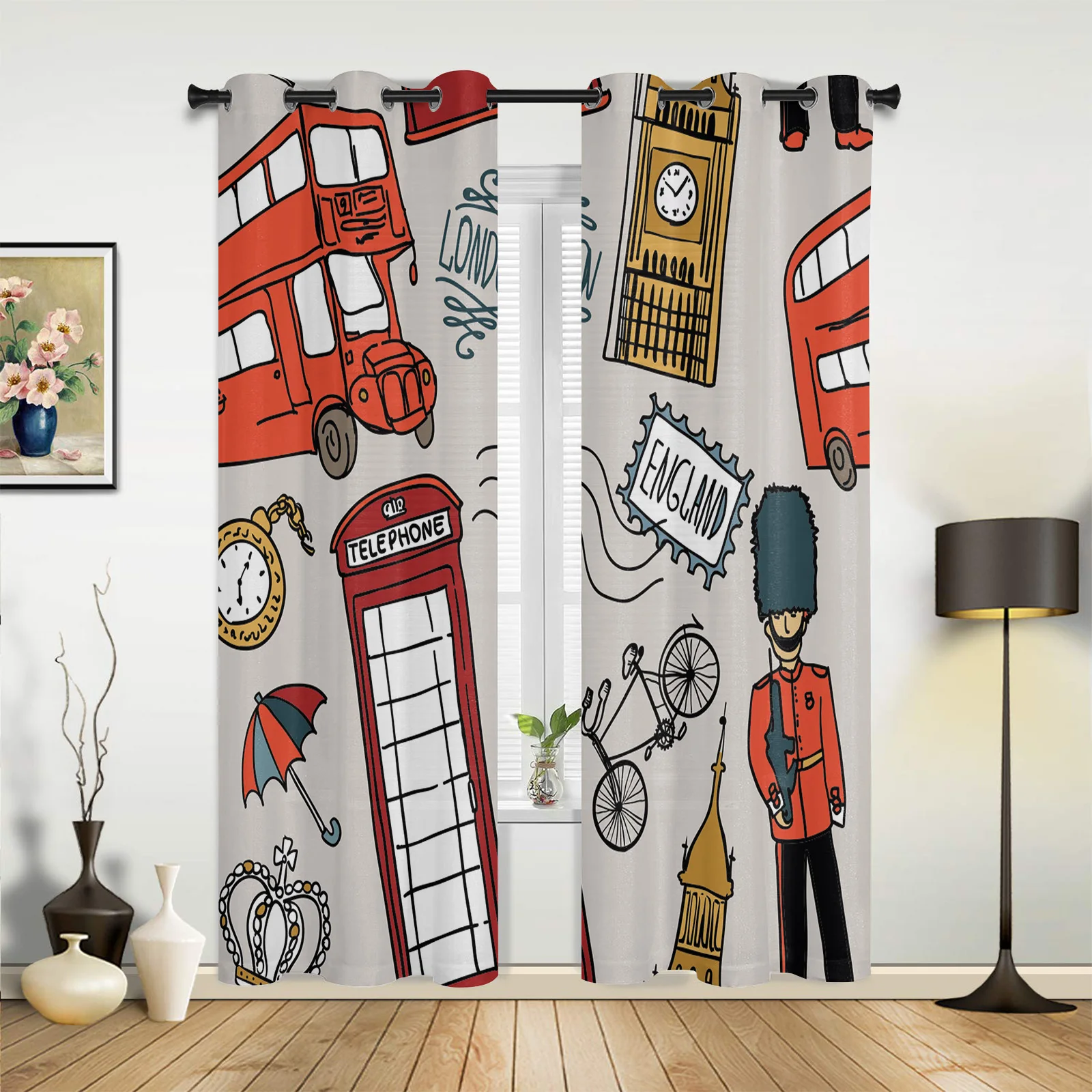 2 Panels London Telephone Booth Curtains for Bedroom Living Room Drapes ...