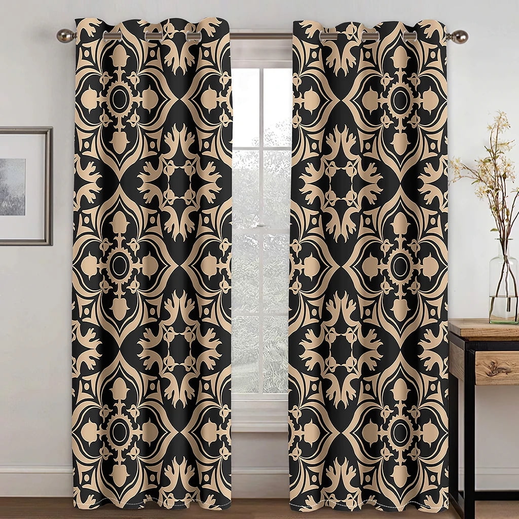 2 Panels Luxurious Black Gold Curtains Abstract Geometric Curtains for ...