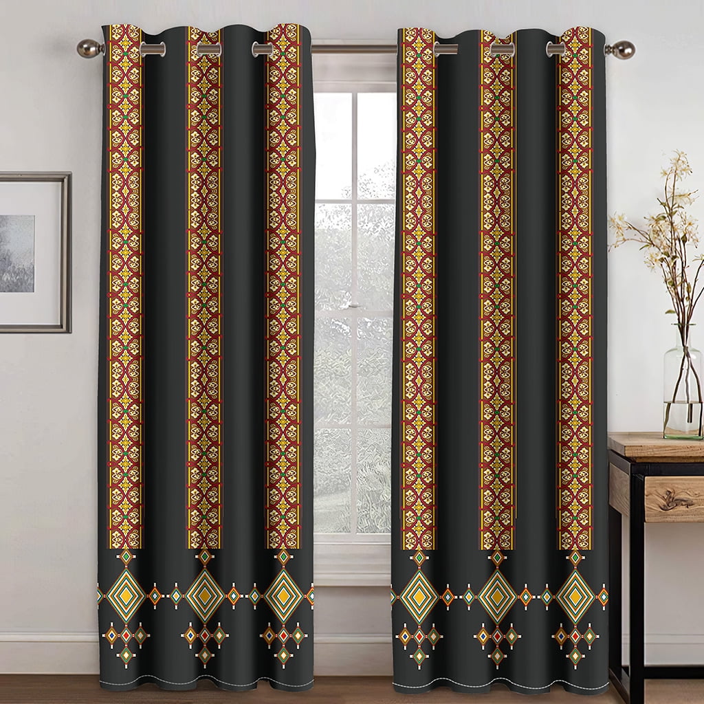 2 Panels Luxury European Court Curtains Kazakhstan Style Curtains Black ...