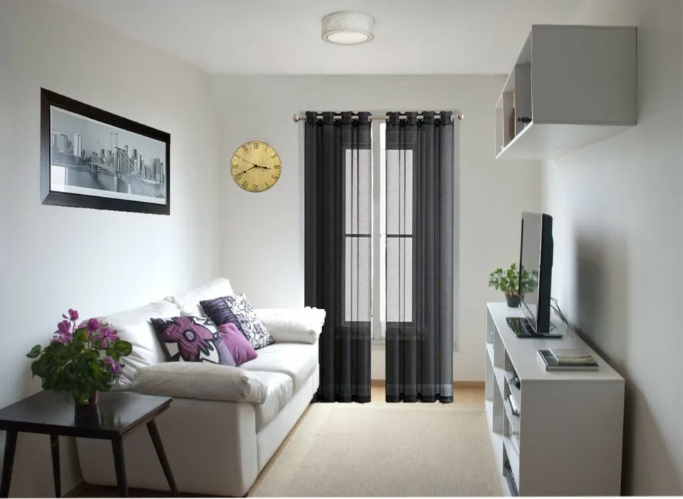 2 Panels MG Semi Transparent Silky Shiny Faux Solid Black Window ...