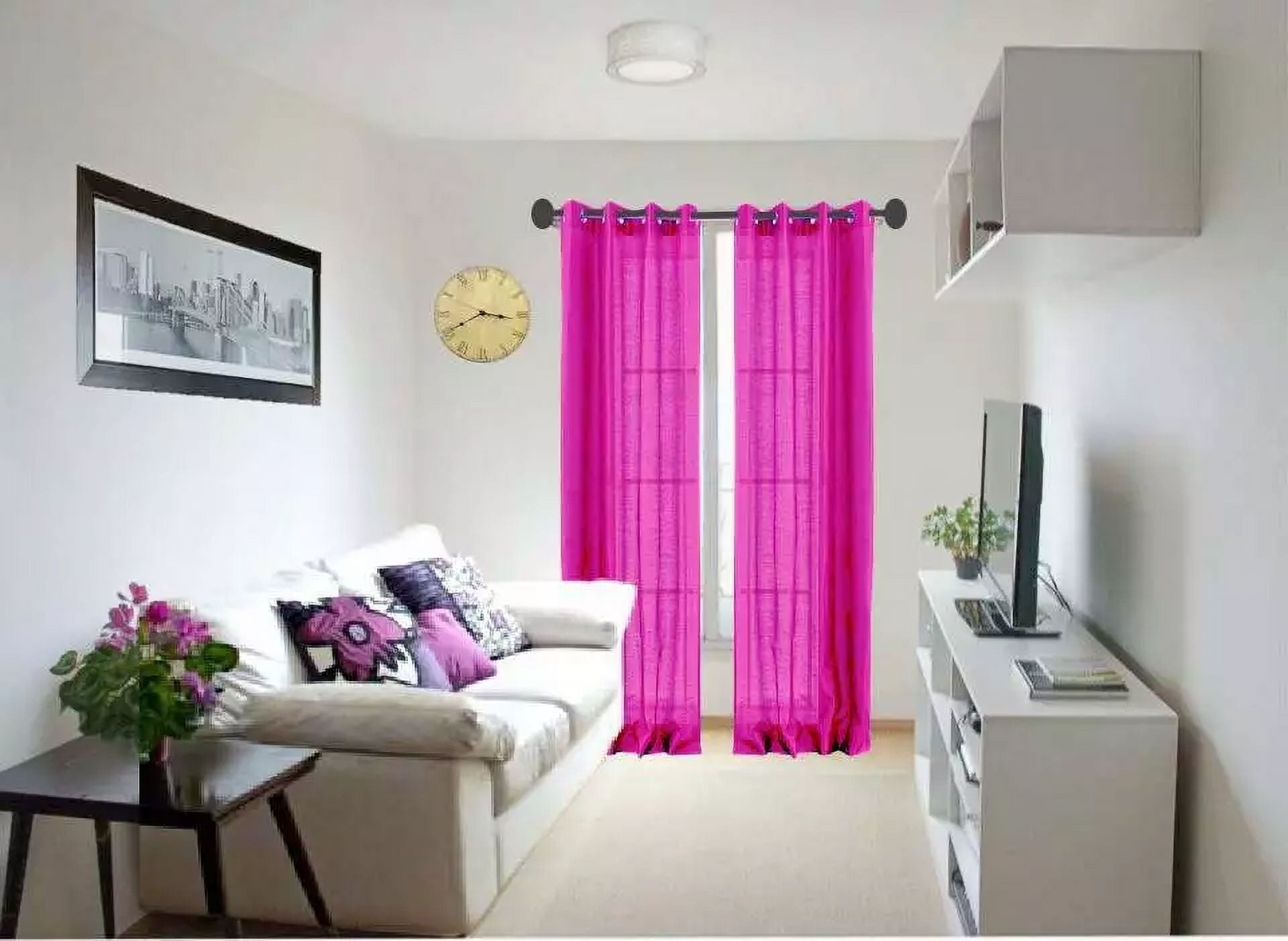 2 Panels MG Semi Transparent Silky Shiny Faux Solid Hot Pink Window ...