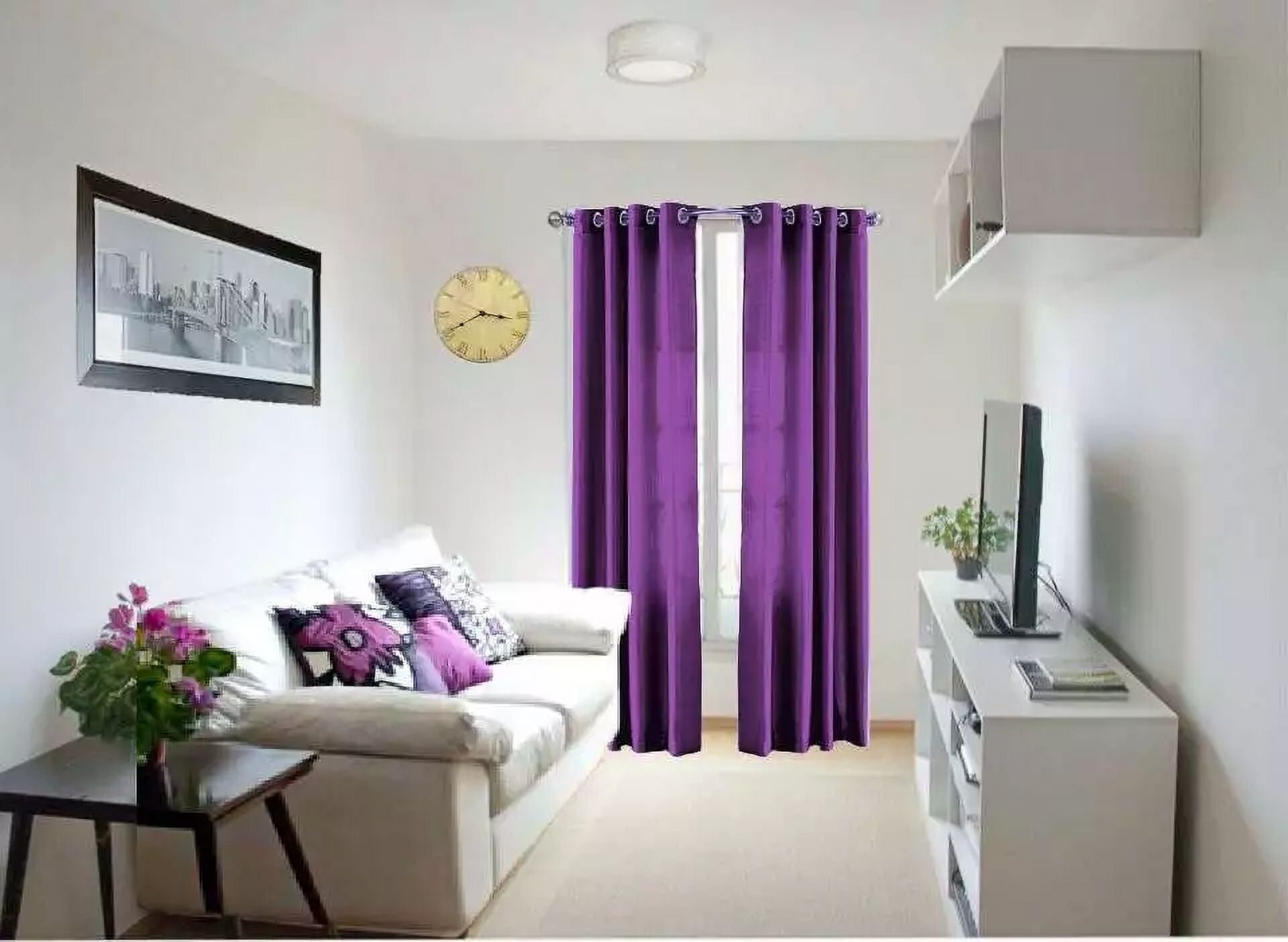 2 Panels MG Semi Transparent Silky Shiny Faux Solid Purple Window ...