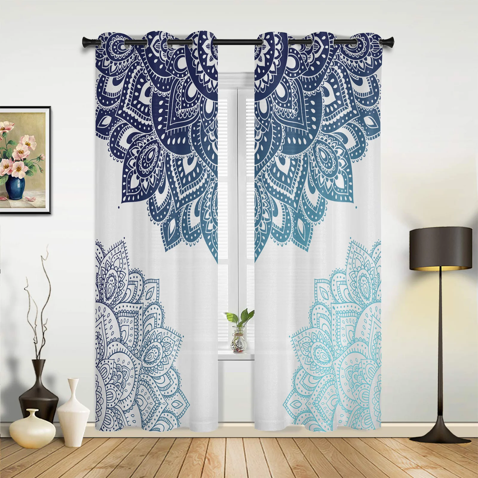 2 Panels Mandala Flowers Bloom Abstract Curtains for Bedroom Living ...