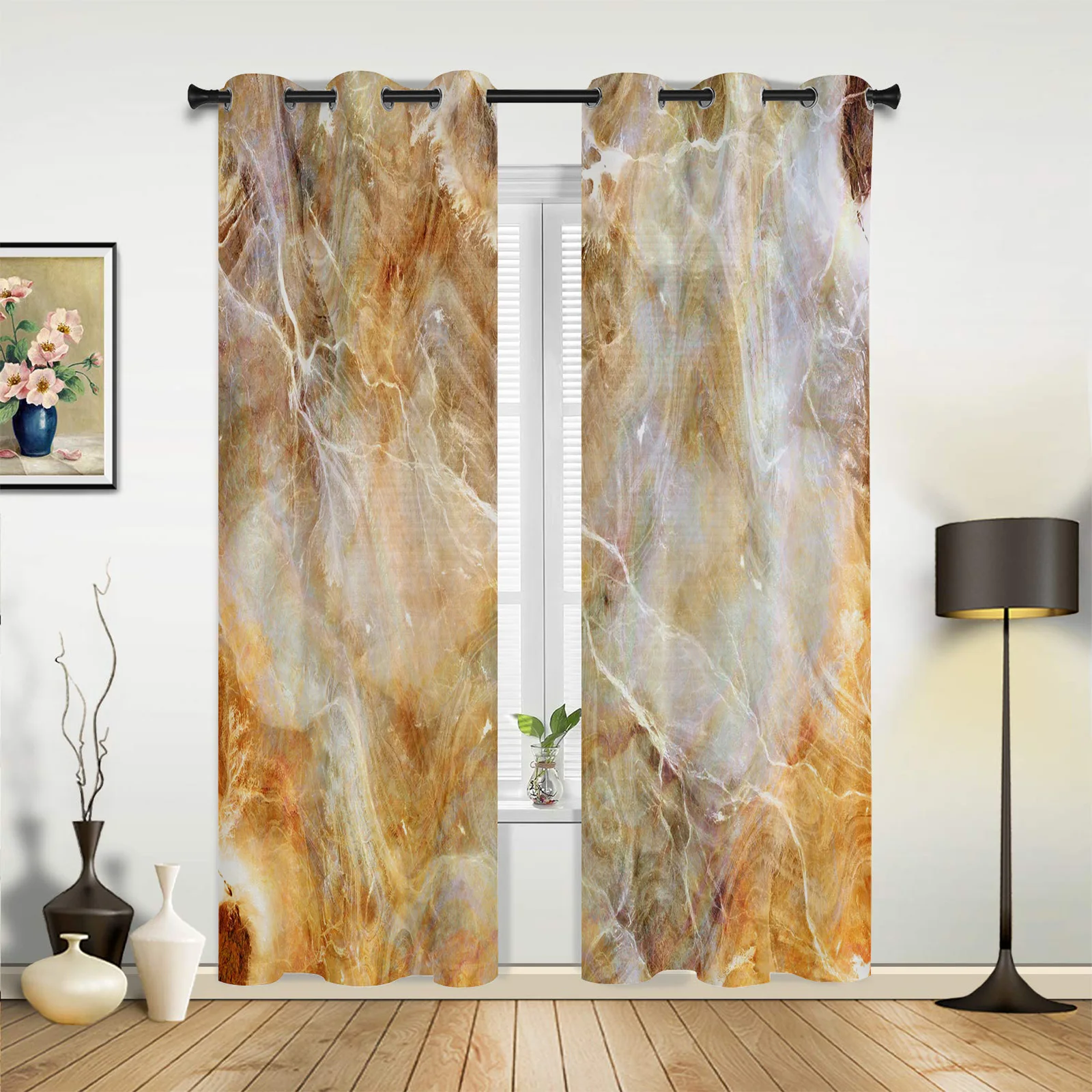 2 Panels Marble Curtains for Bedroom Living Room Drapes Kitchen ...
