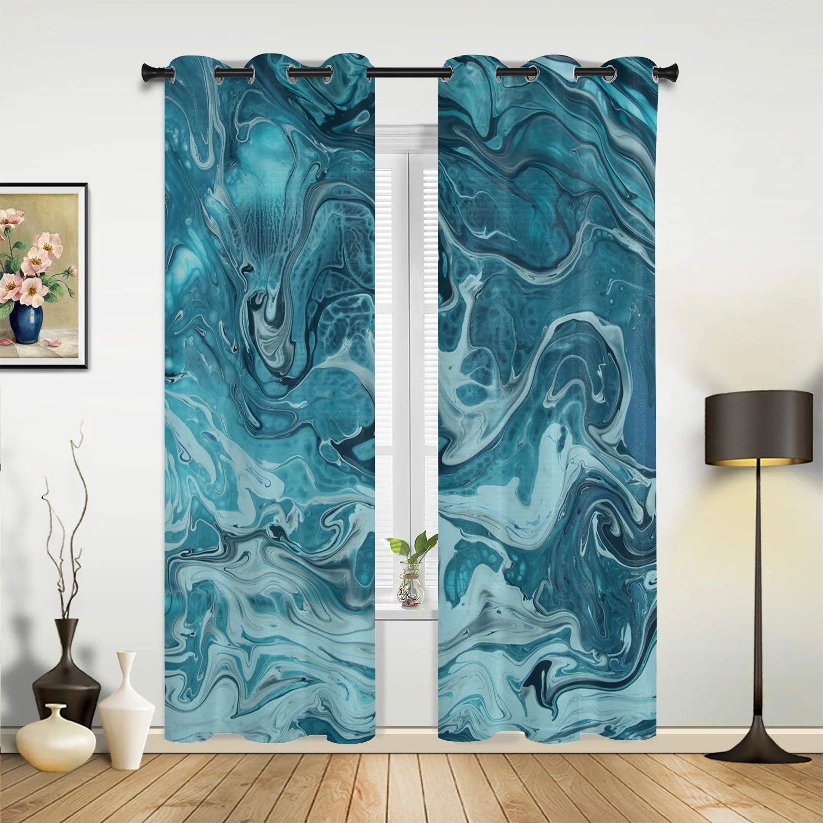 2 Panels Marble Curtains for Bedroom Living Room Drapes Kitchen ...