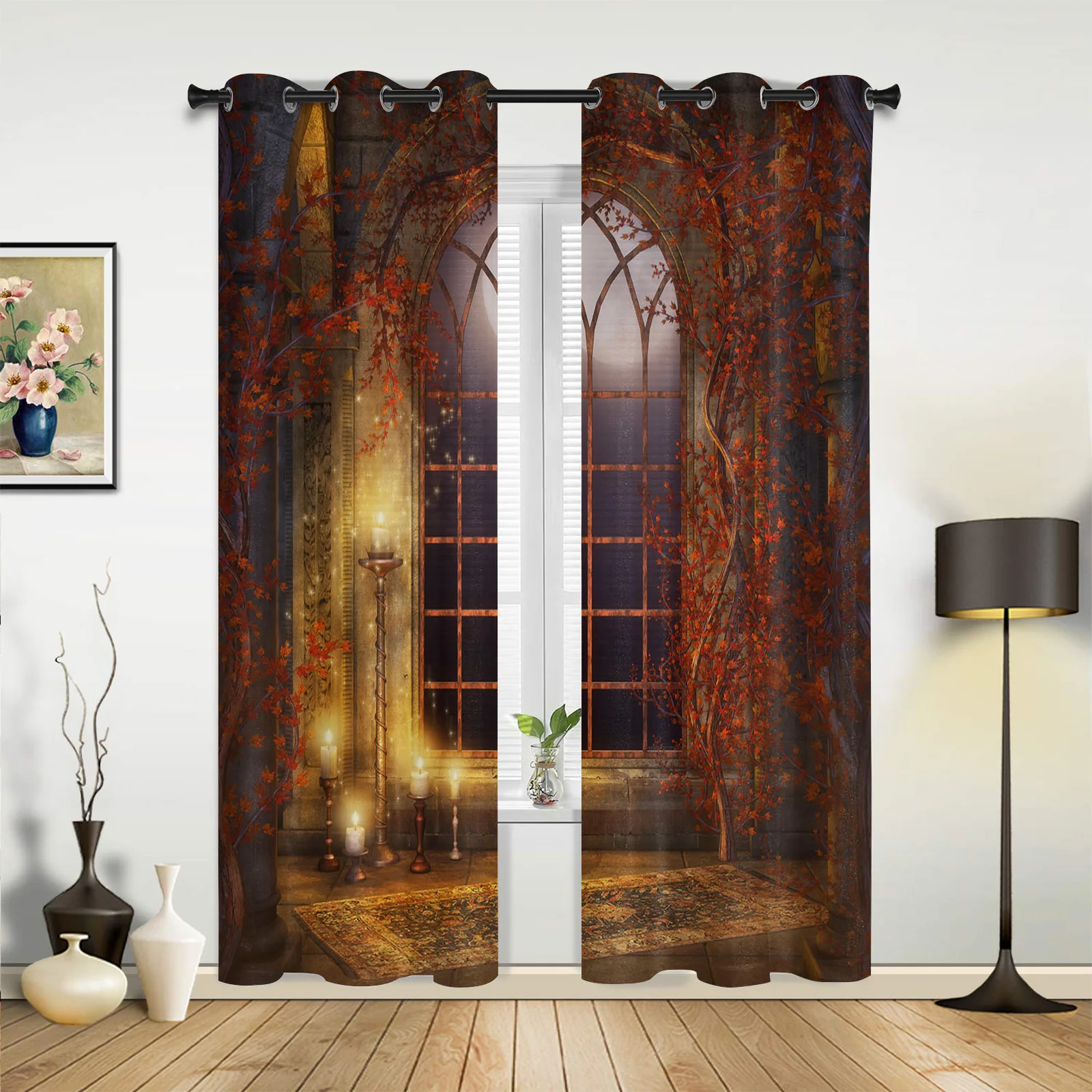 2 Panels Medieval Wooden Wall Windows Old Brown Building Curtains for ...