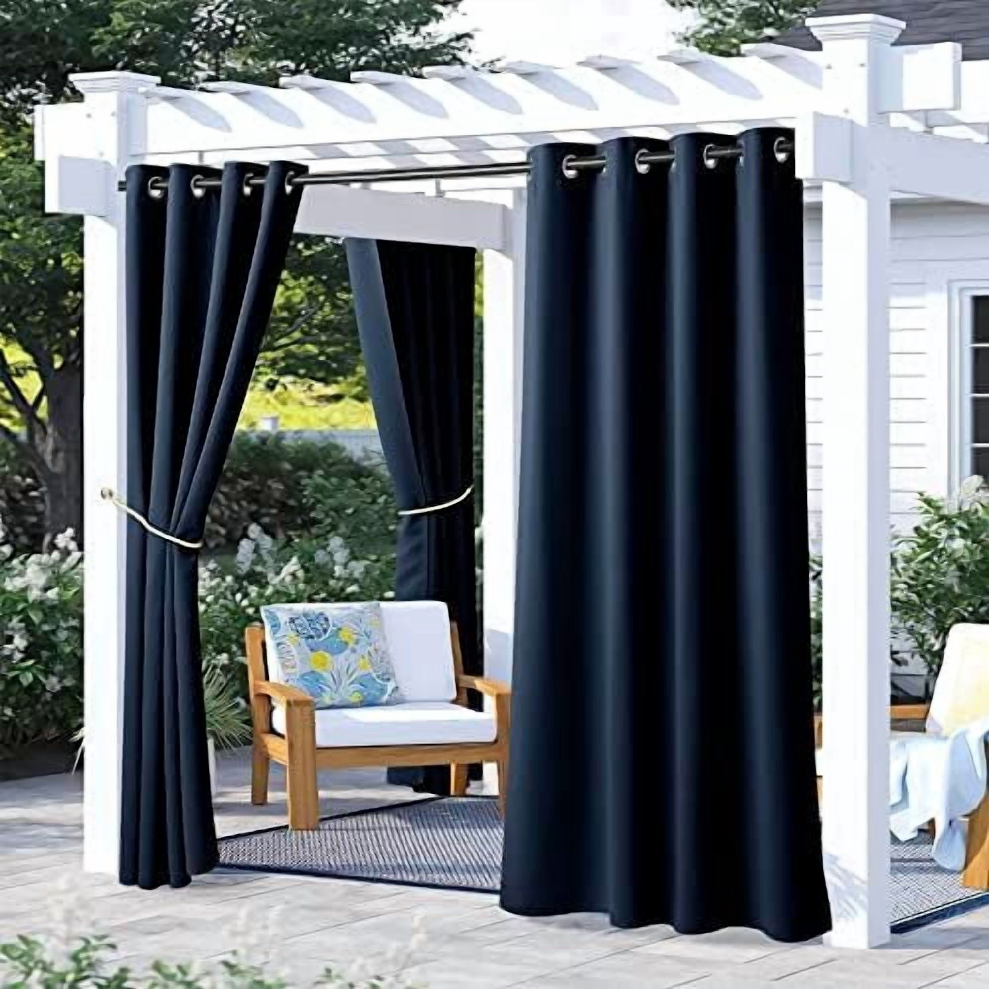 2 Panels Navy Blue Outdoor Curtains for Patio Waterproof, Silver ...