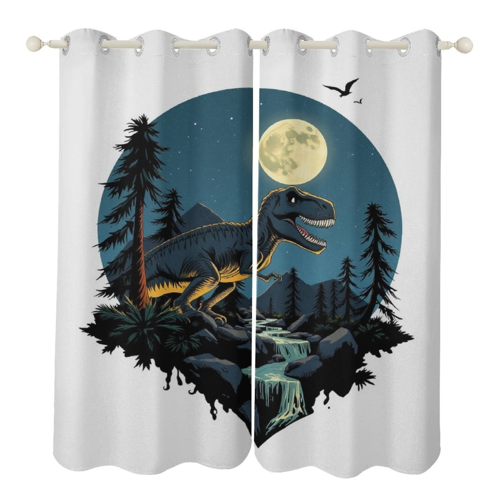 2 Panels Night T Rex Moon Curtains for Bedroom Living Room Drapes Kitchen Room Window Curtain ...